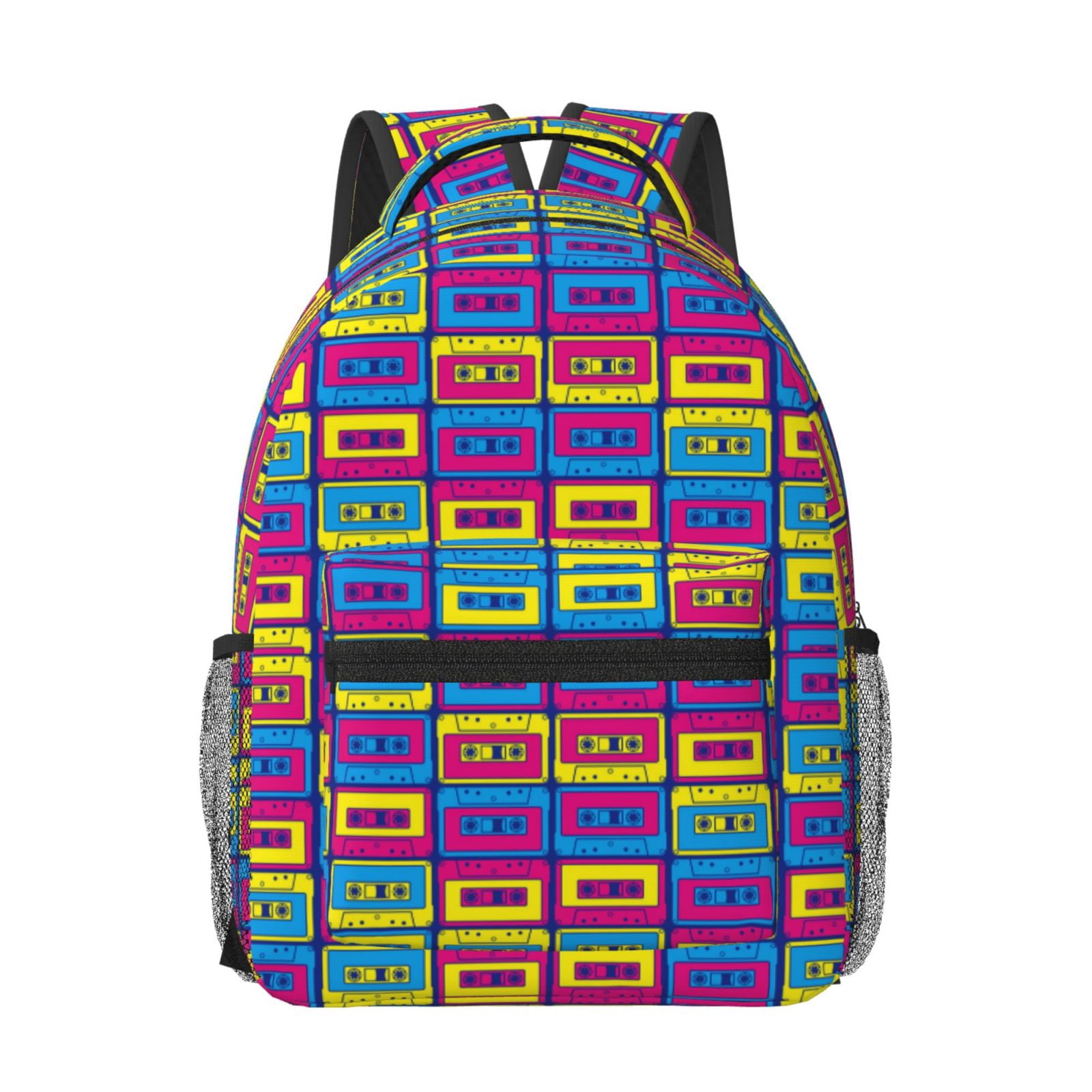 Qokaie Cassette Tapes Style School Backpack Travel Bag for Men & Women ...
