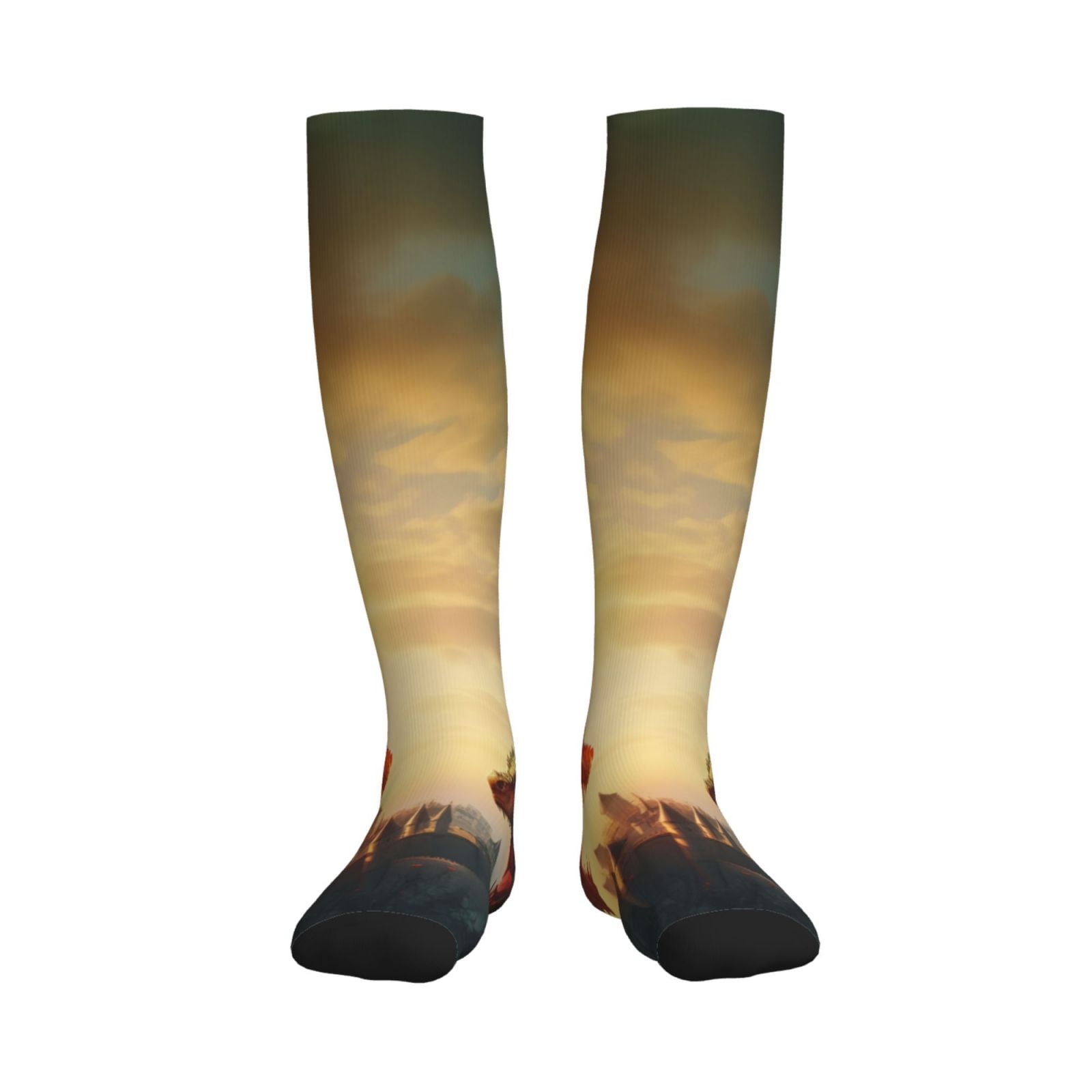 Qokaie Castle Red Green Sky Dragon Drawing Sports Compression Socks ...