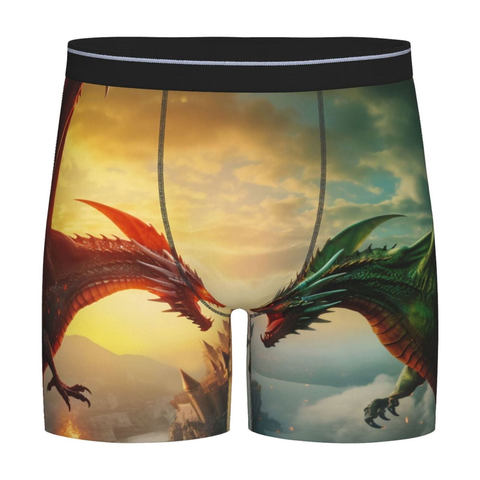 Qokaie Castle Red Green Sky Dragon for Men's Cotton Briefs Underwear ...