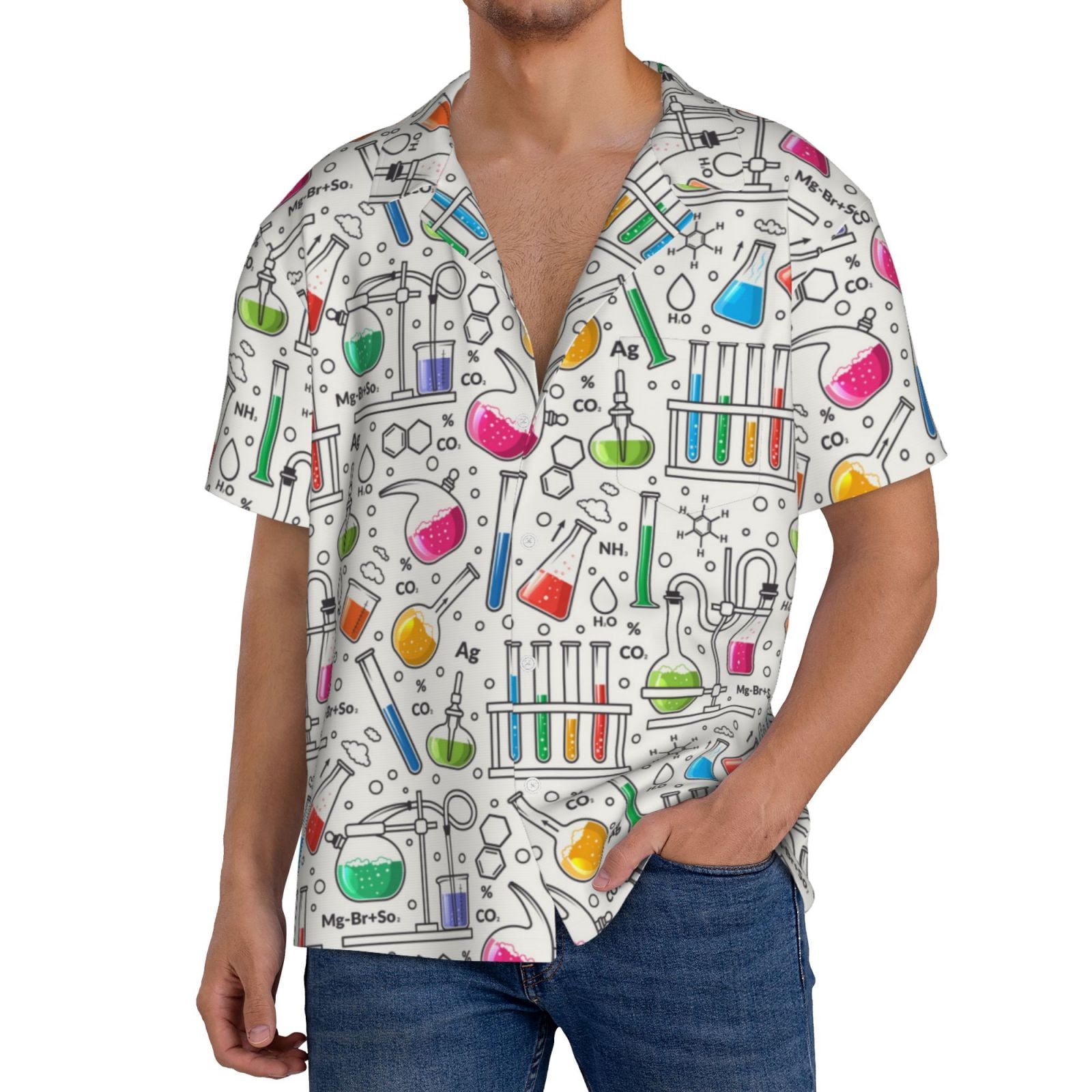Qokaie Chemical Flasks And Test Tubes Men's Shirts Casual Short Sleeve ...