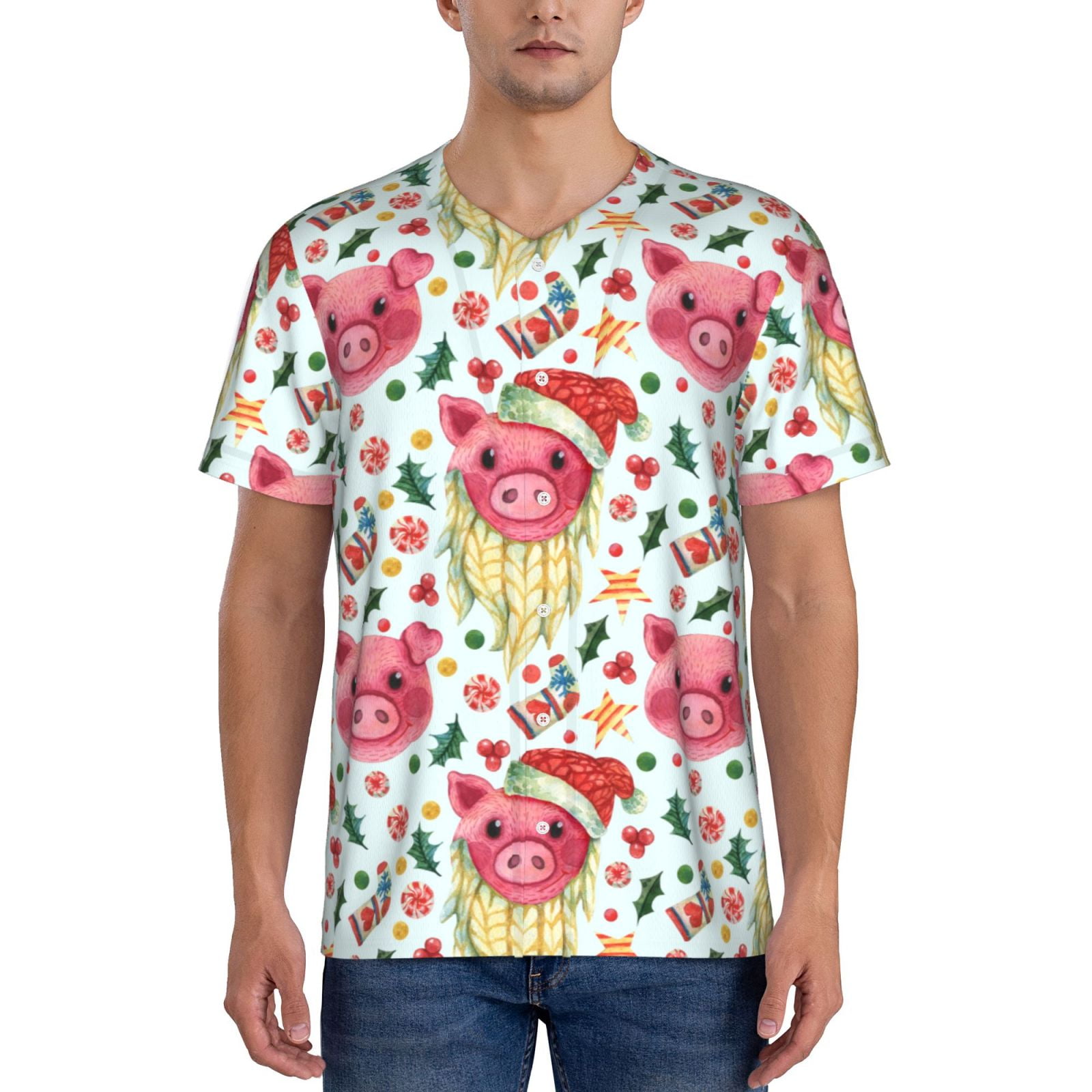 Qokaie Christmas Cute Pigs Pattern Mens Polo Shirts Quick Dry Short ...