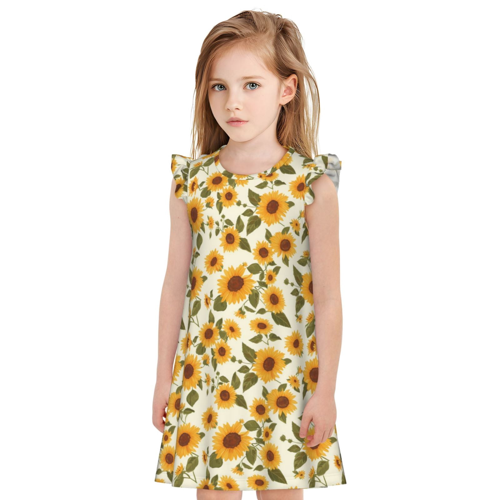 Qokaie Classical Cute Sunflower Print Girls Nightgowns, Nightgown ...