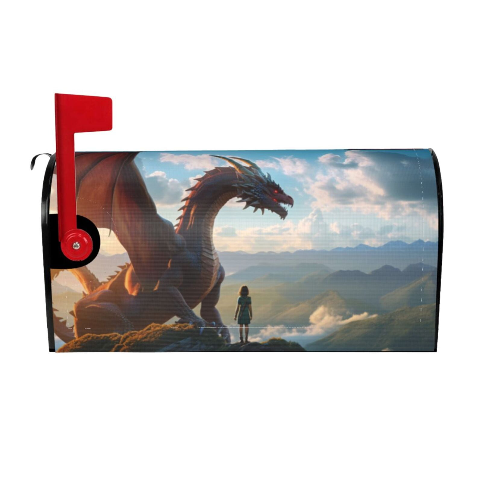Qokaie Clear Sky Mountain Red Dragon Printed Mailbox Cover Magnetic ...