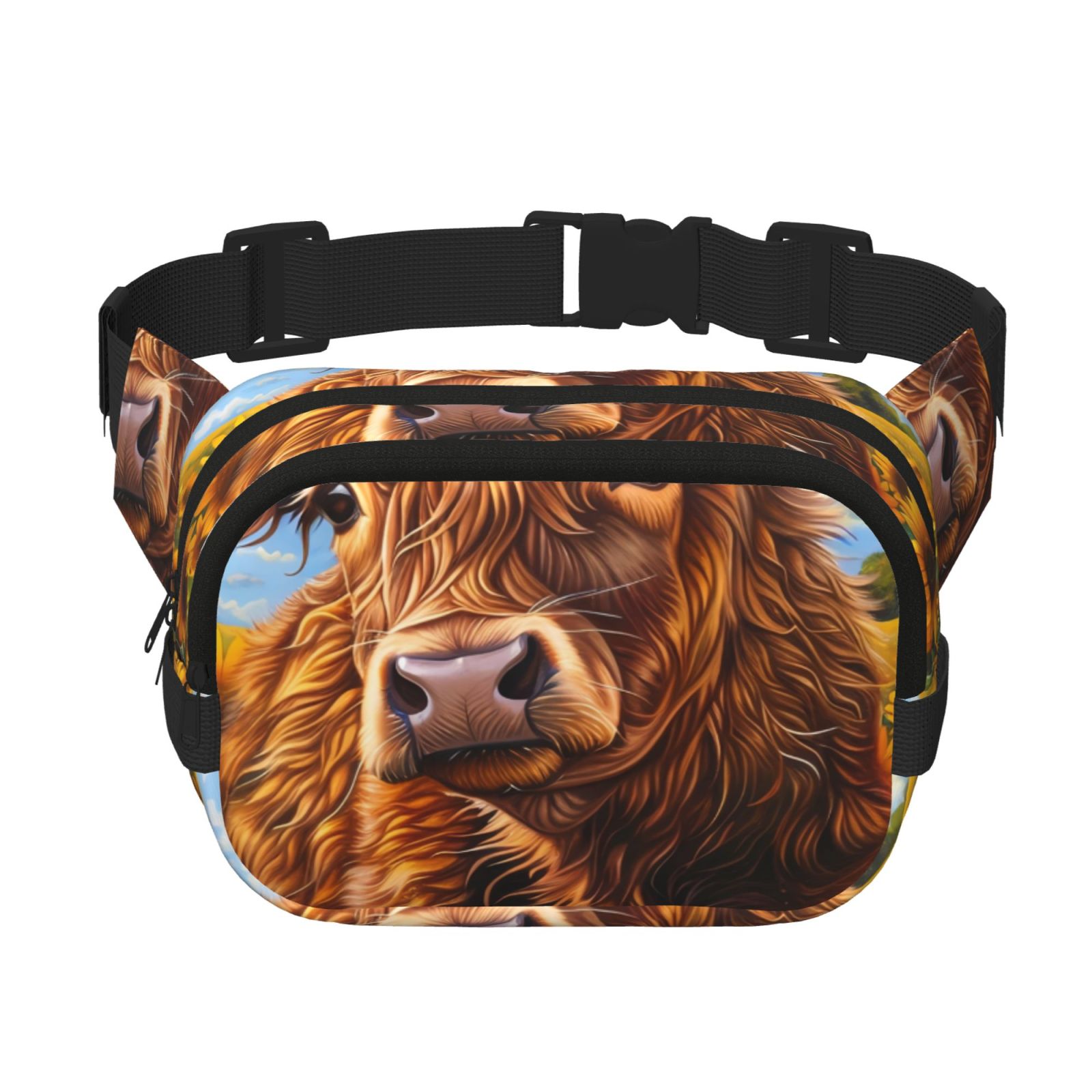 Qokaie Cloud Sky Sunflower Cow Pattern Waist Bag, Double Layer Waist ...