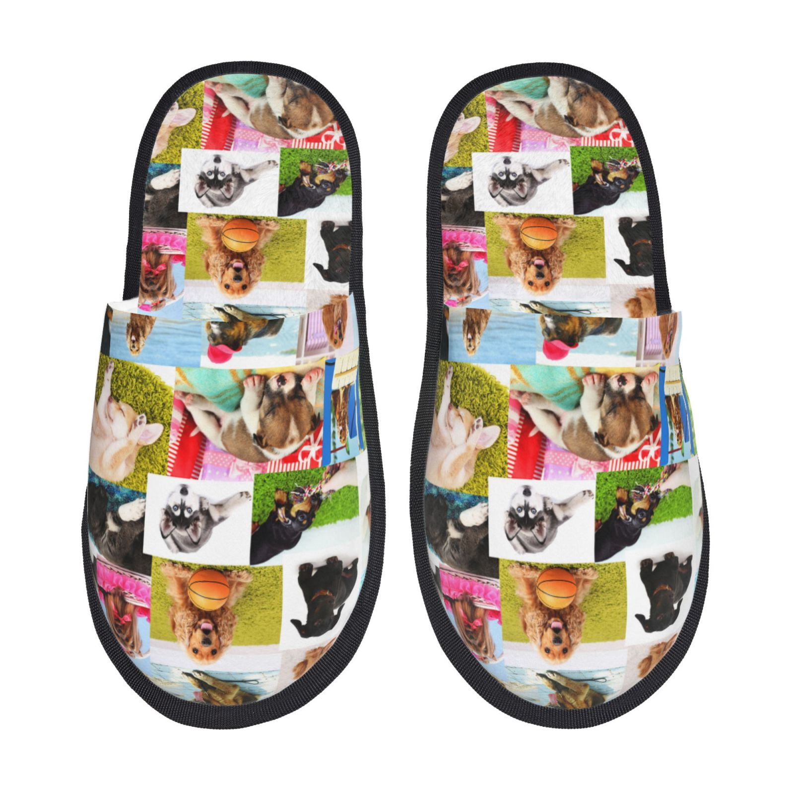 Qokaie Collage of pretty dogs Print Fuzzy Slippers for Women – Soft ...