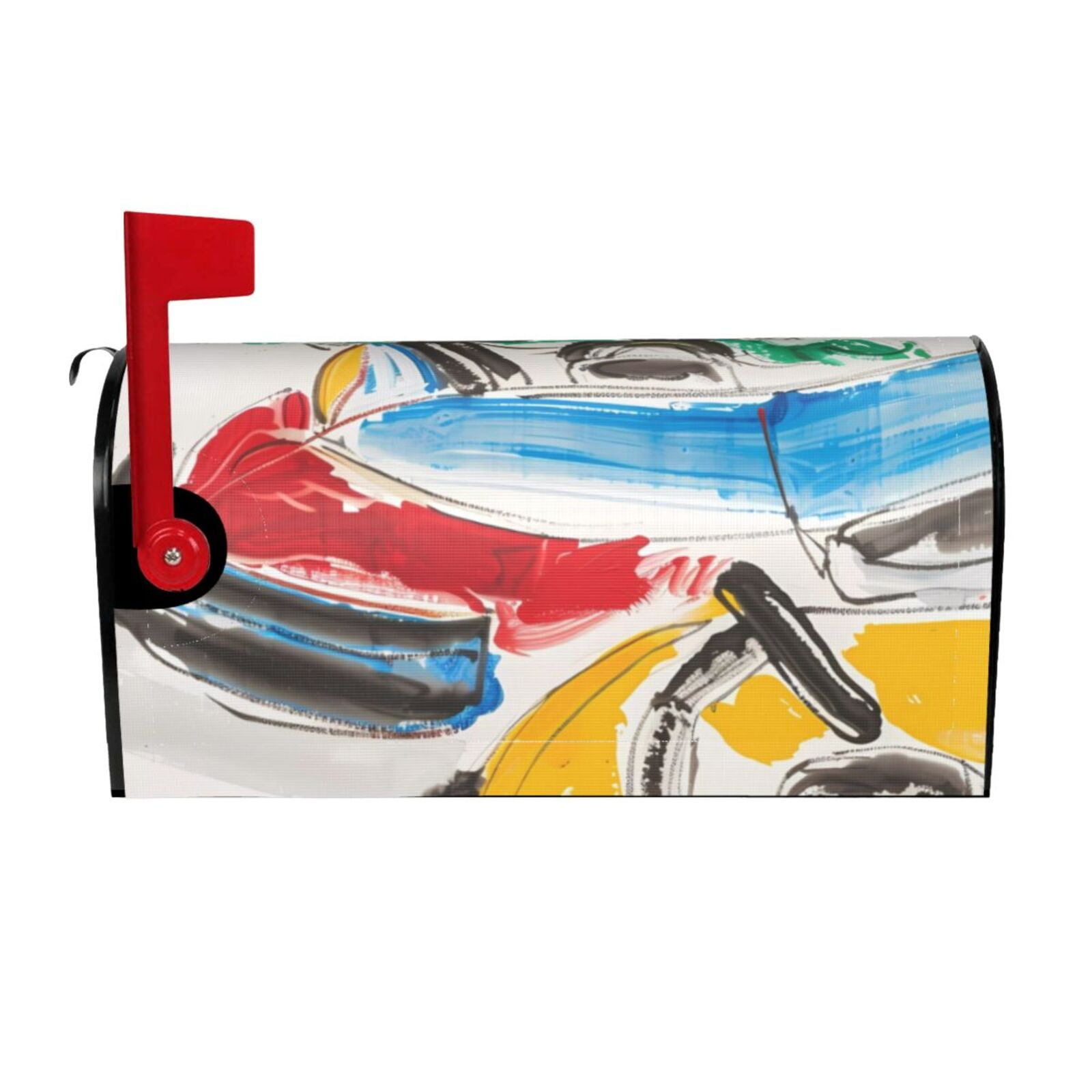 Qokaie Colorful Abstract Bumper Cars Printed Mailbox Cover Magnetic ...