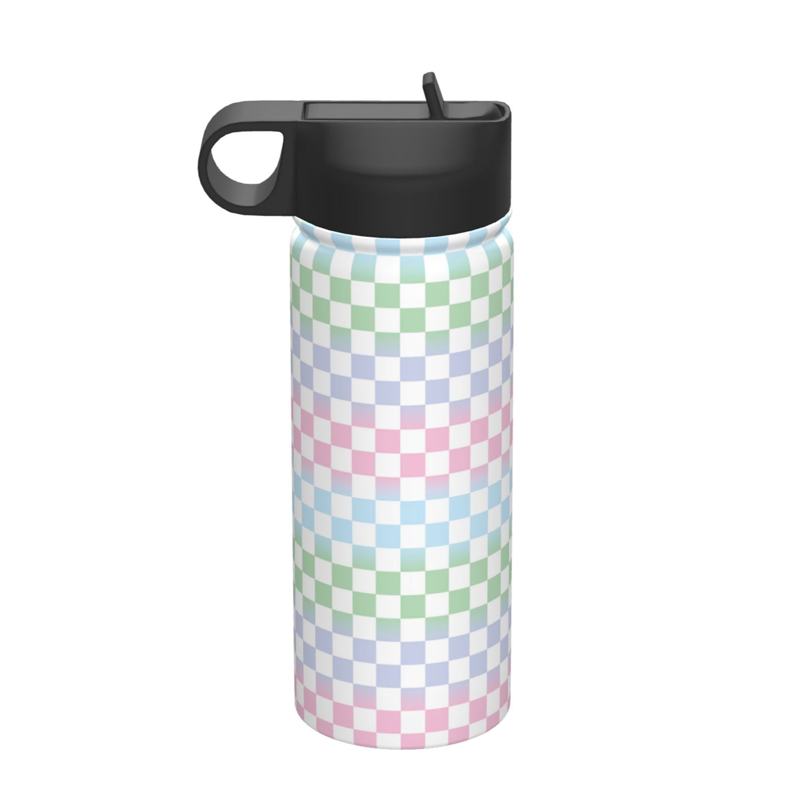 Qokaie Colorful Checkerboard Pattern 18oz Insulated Water Bottle ...