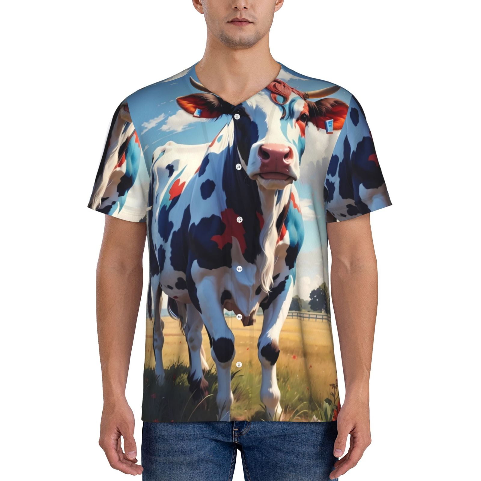 Qokaie Colorful Cow Pasture Pattern Mens Polo Shirts Quick Dry Short ...