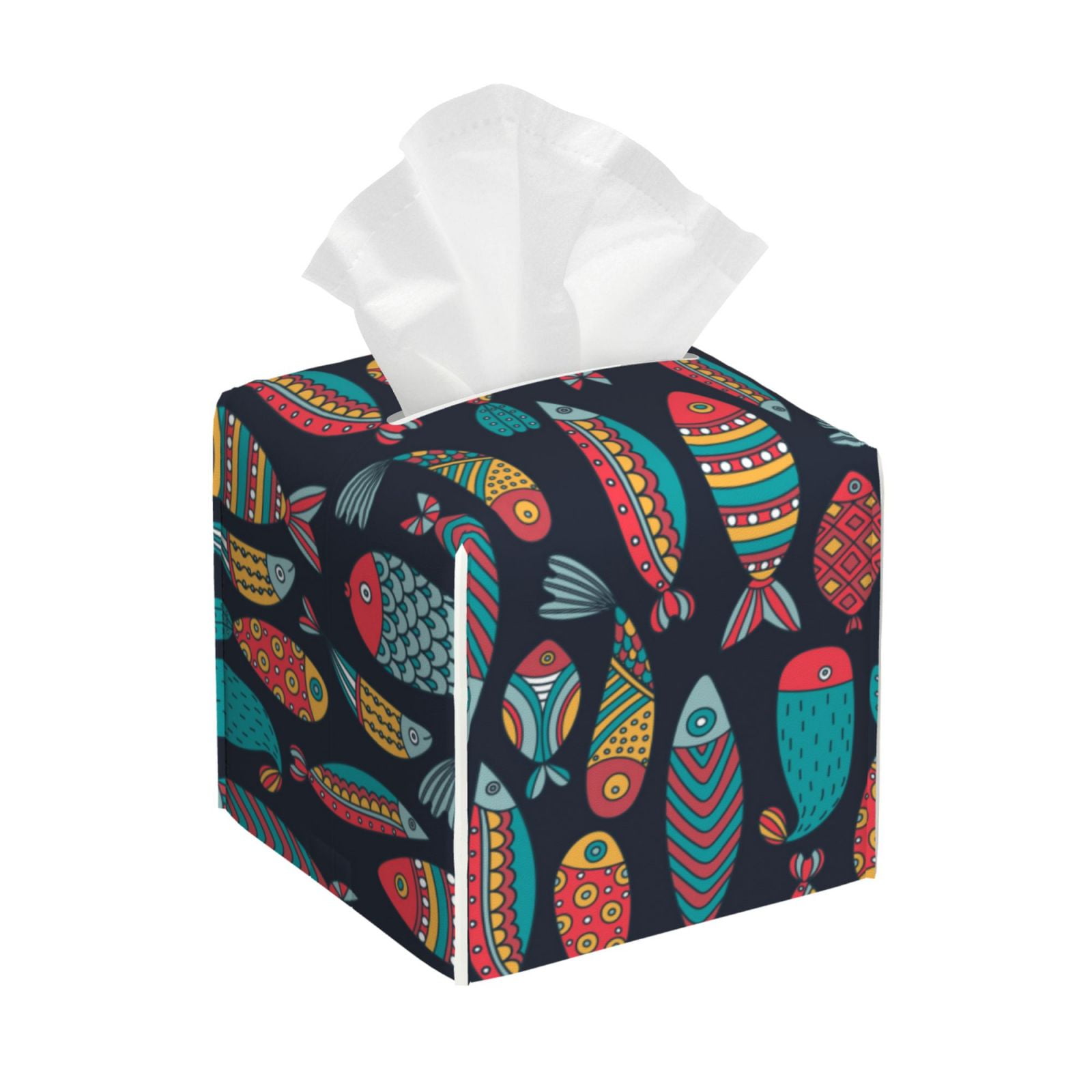 Qokaie Colorful Fish Print Tissue Box Cover, Refined Modern Leather ...