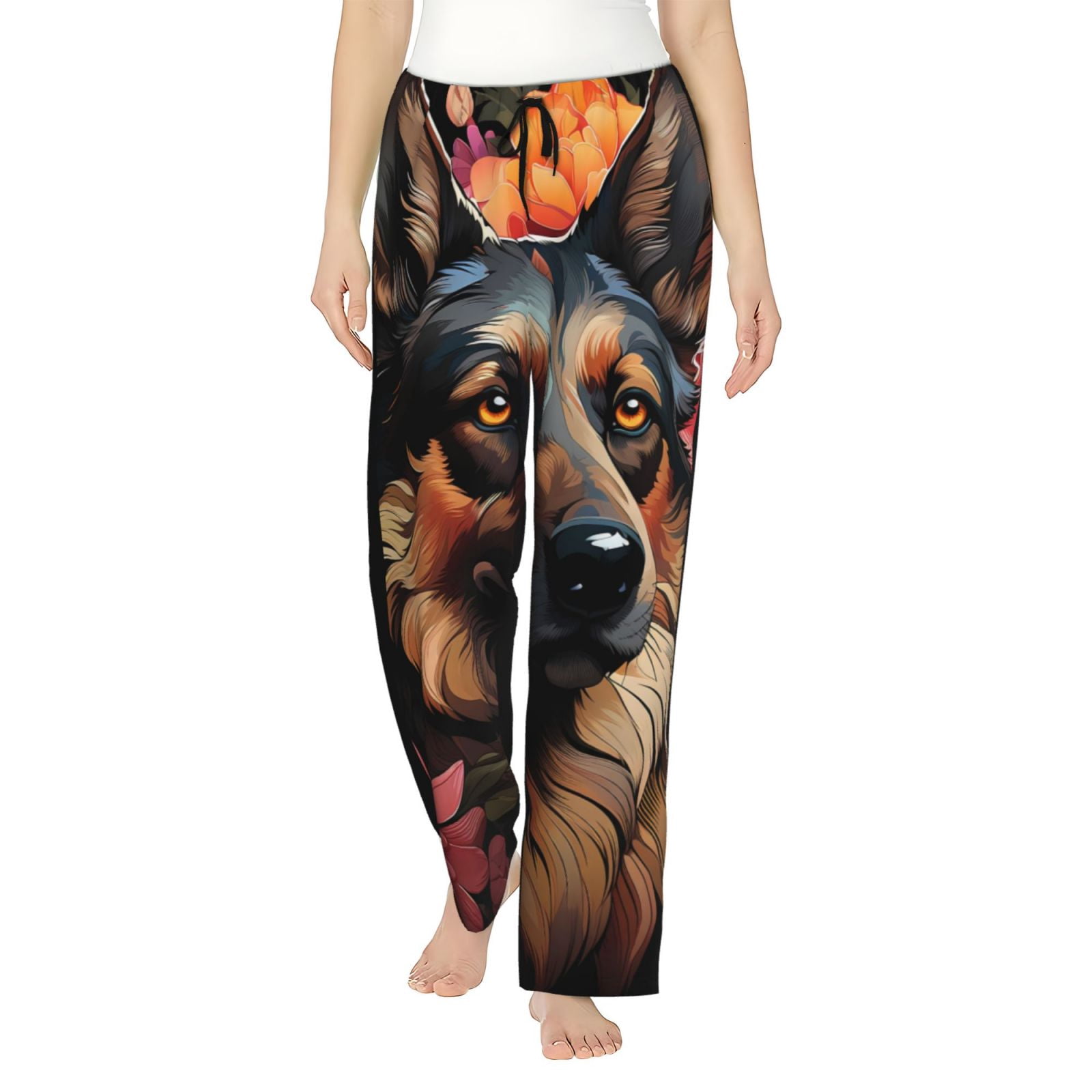 Qokaie Colorful Flower German Shepherd Drawing Silky Soft Women Pajama ...