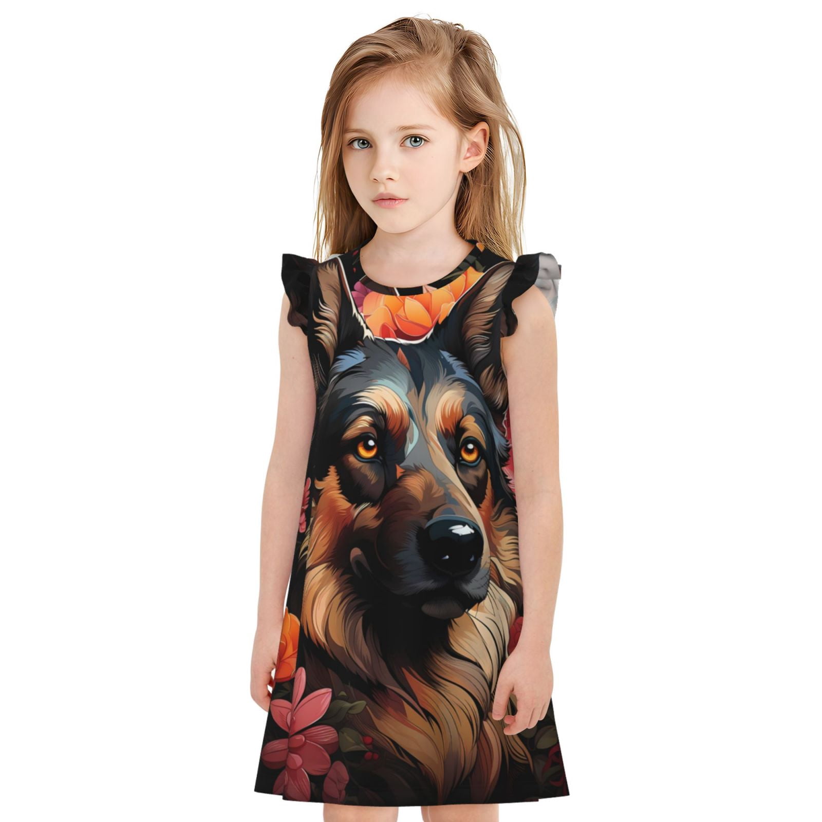 Qokaie Colorful Flower German Shepherd Print Girls Nightgowns ...
