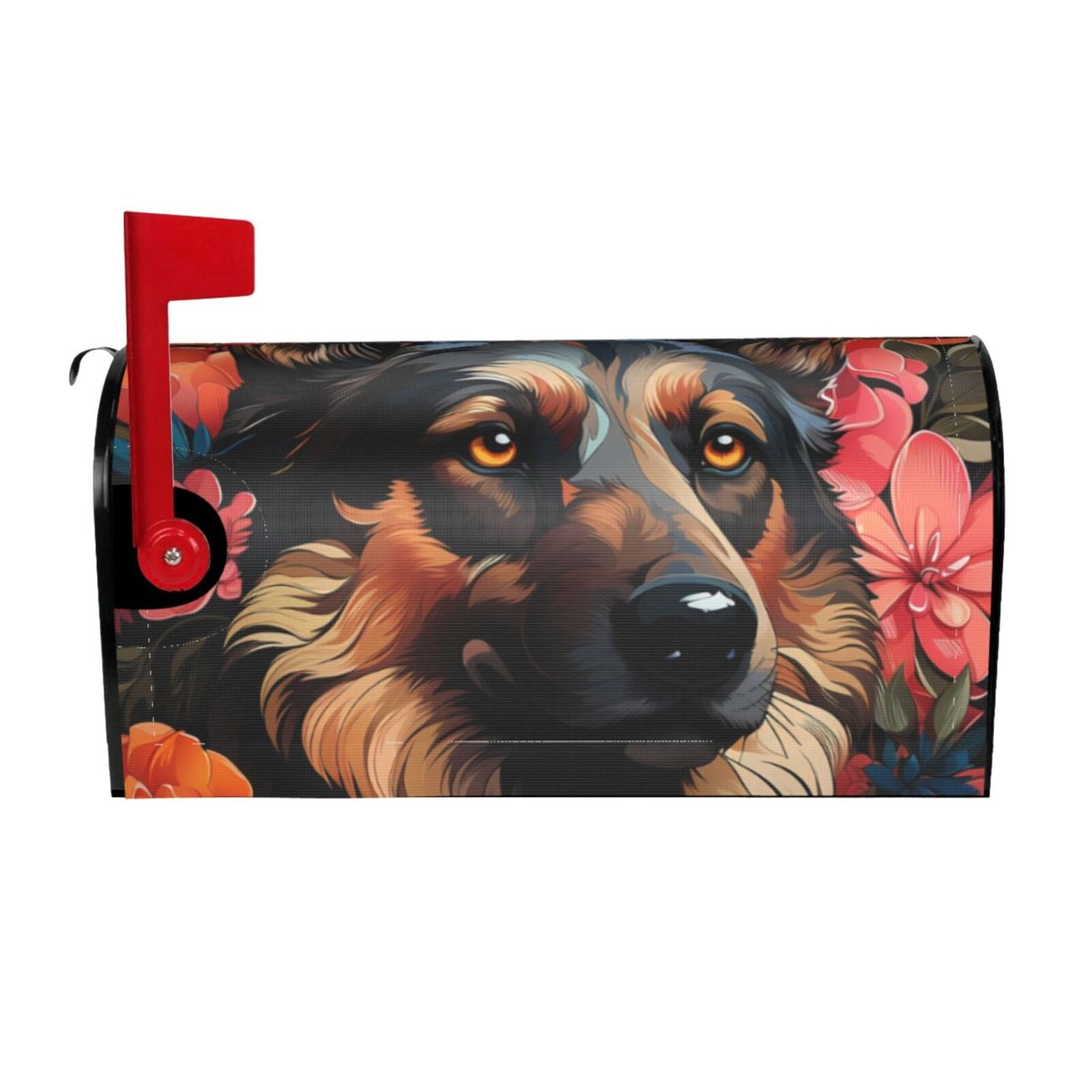 Qokaie Colorful Flower German Shepherd Printed Mailbox Cover Magnetic ...