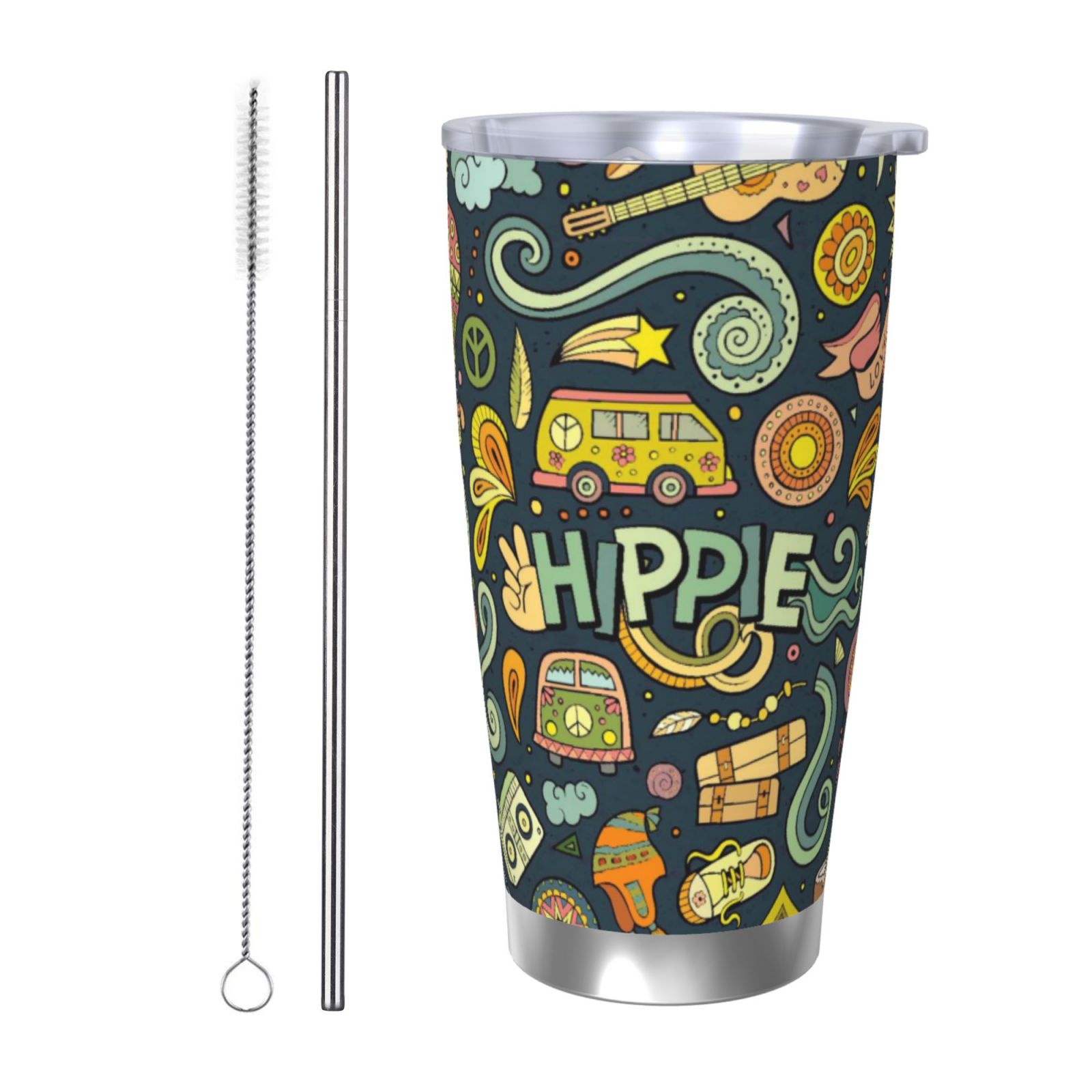 Qokaie Colorful Hippie Pattern 20 Oz Coffee Car Insulated Coffee Cup ...