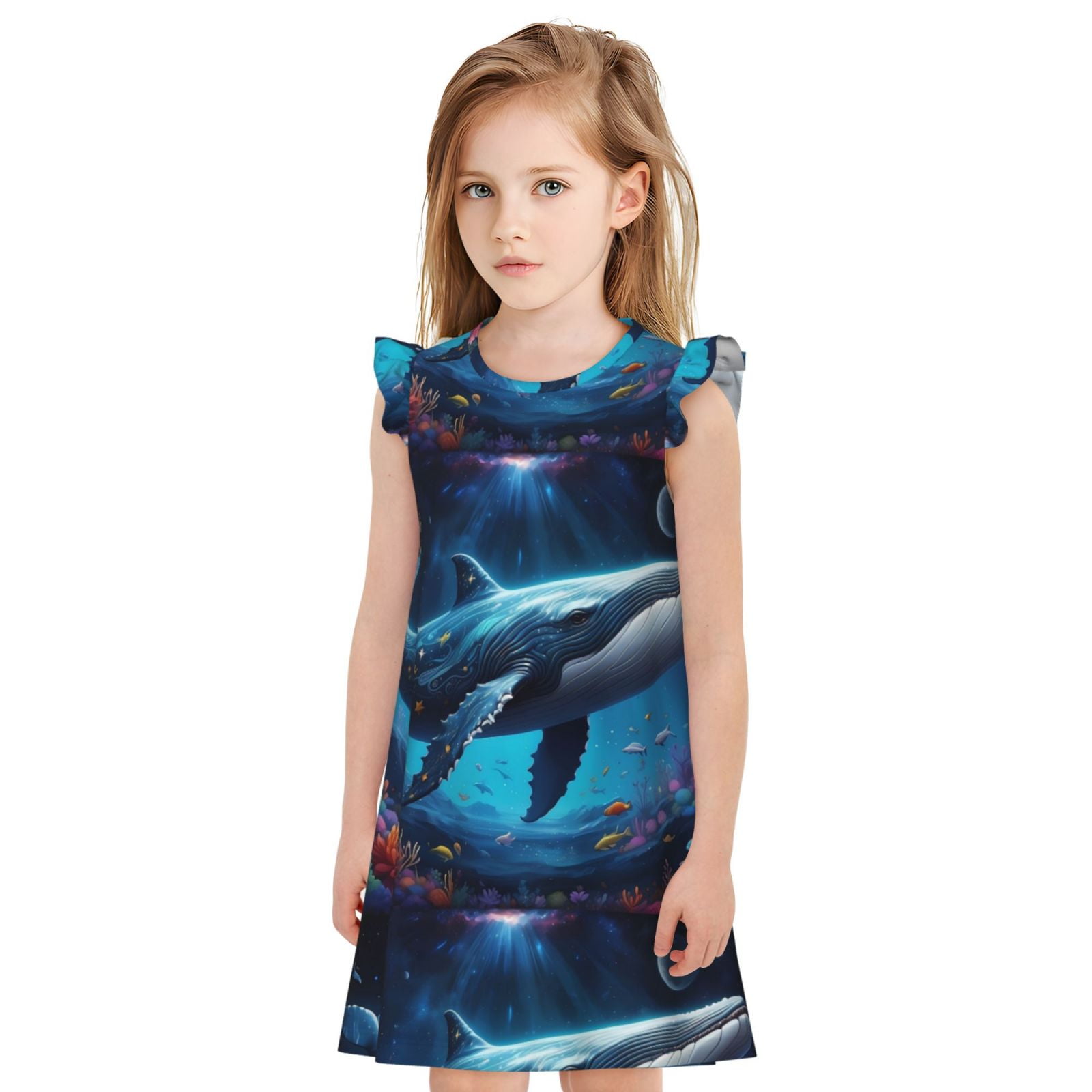 Qokaie Colorful Ocean Whale Print Girls Nightgowns, Nightgown Princess ...