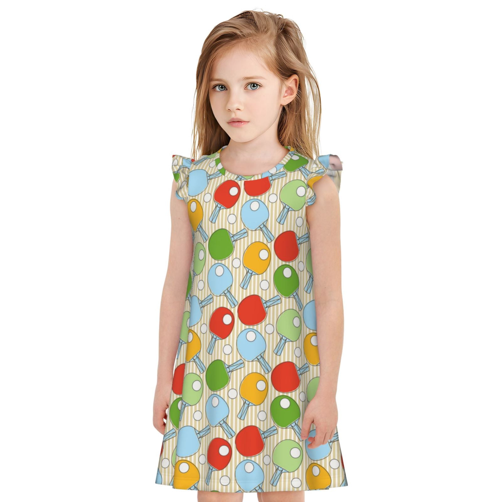 Qokaie Colorful Ping Pong Rackets1 Print Girls Nightgowns, Nightgown ...