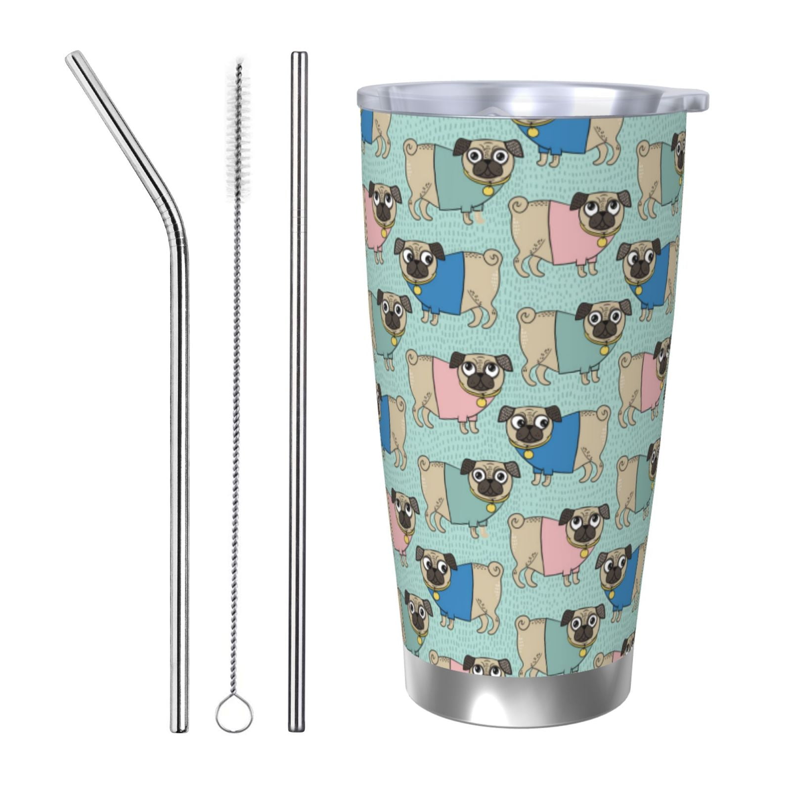 Qokaie Colorful Pugs Pattern 20 Oz Coffee Car Insulated Coffee Cup With ...