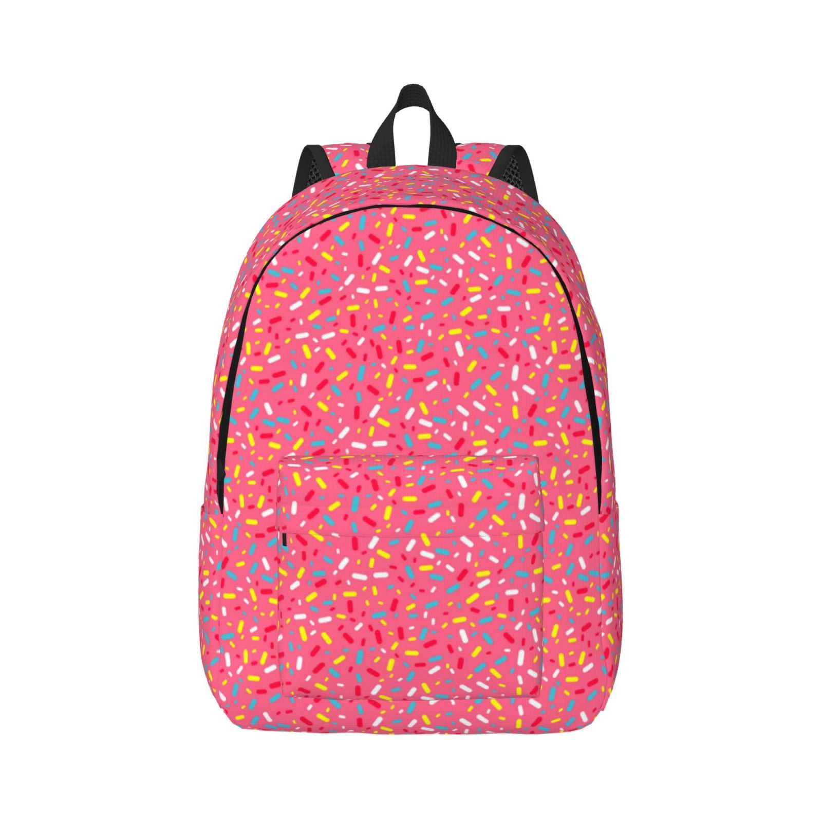 Qokaie Colorful Sprinkles Donuts Pattern Canvas Backpack Travel Daypack ...