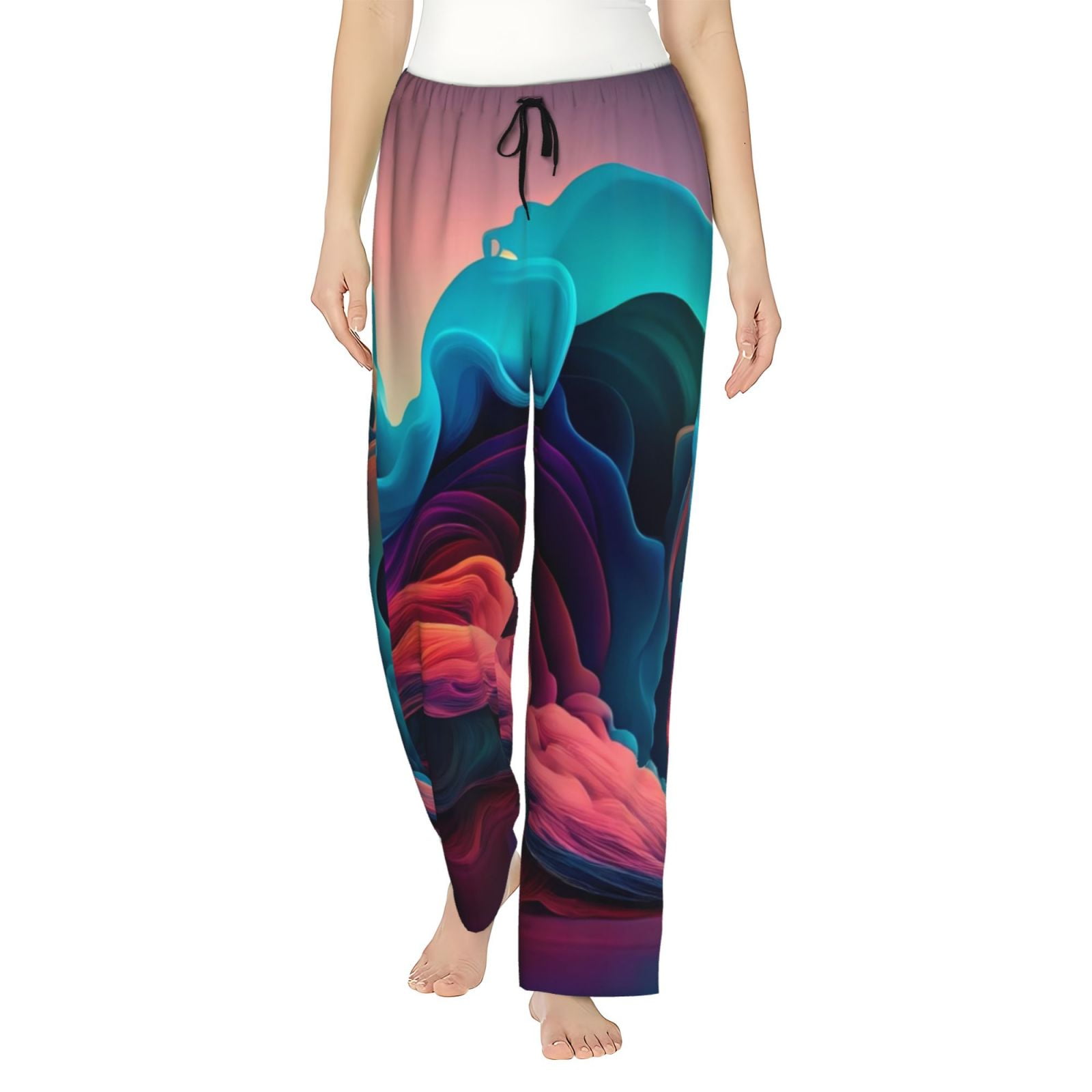 Qokaie Colorful Surreal Landscape Drawing Silky Soft Women Pajama Pants ...