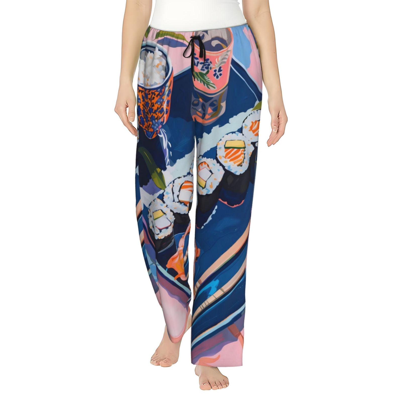 Qokaie Colorful Sushi Food Art Drawing Silky Soft Women Pajama Pants ...