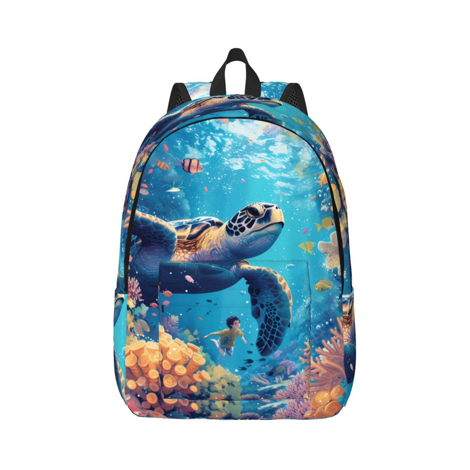 Qokaie Colorful Underwater Plant Turtle Pattern Canvas Backpack Travel ...