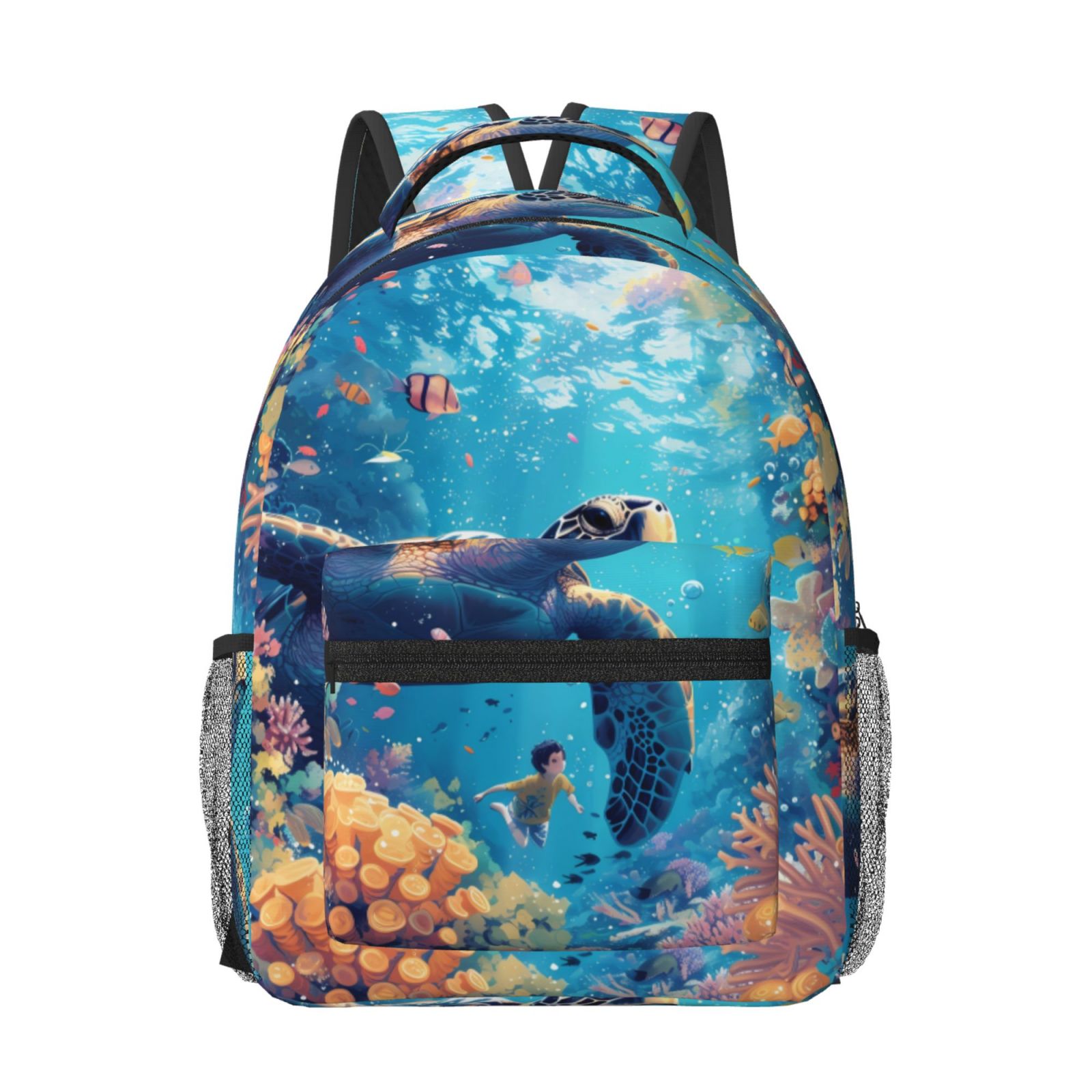 Qokaie Colorful Underwater Plant Turtle Style School Backpack Travel ...