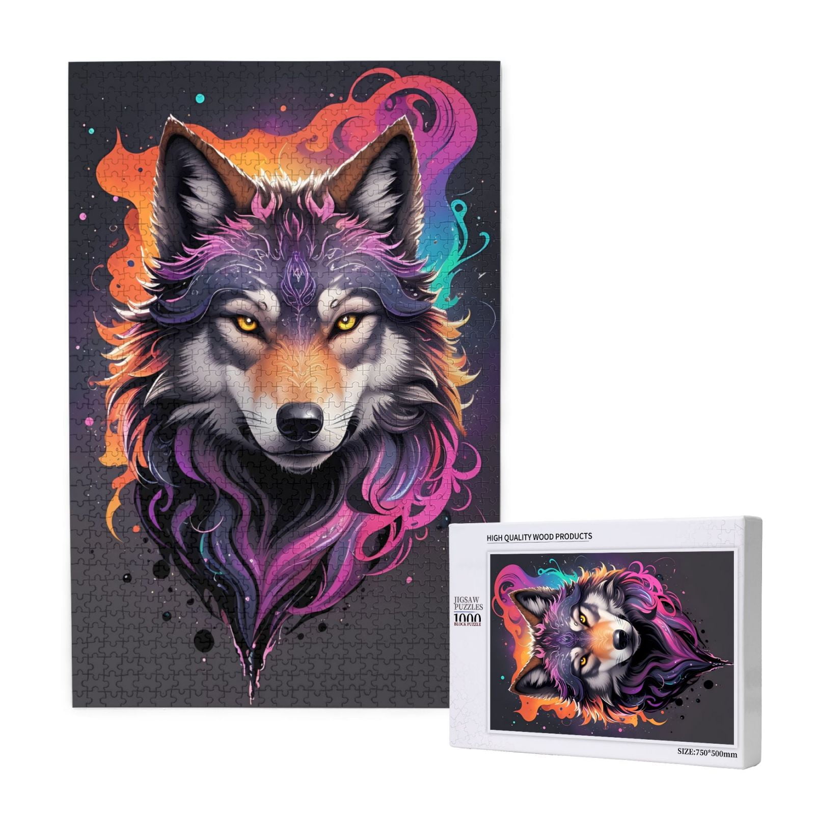 Qokaie Colorful Wolf Head A Pattern Picture Puzzle,Wooden 1000 Piece ...