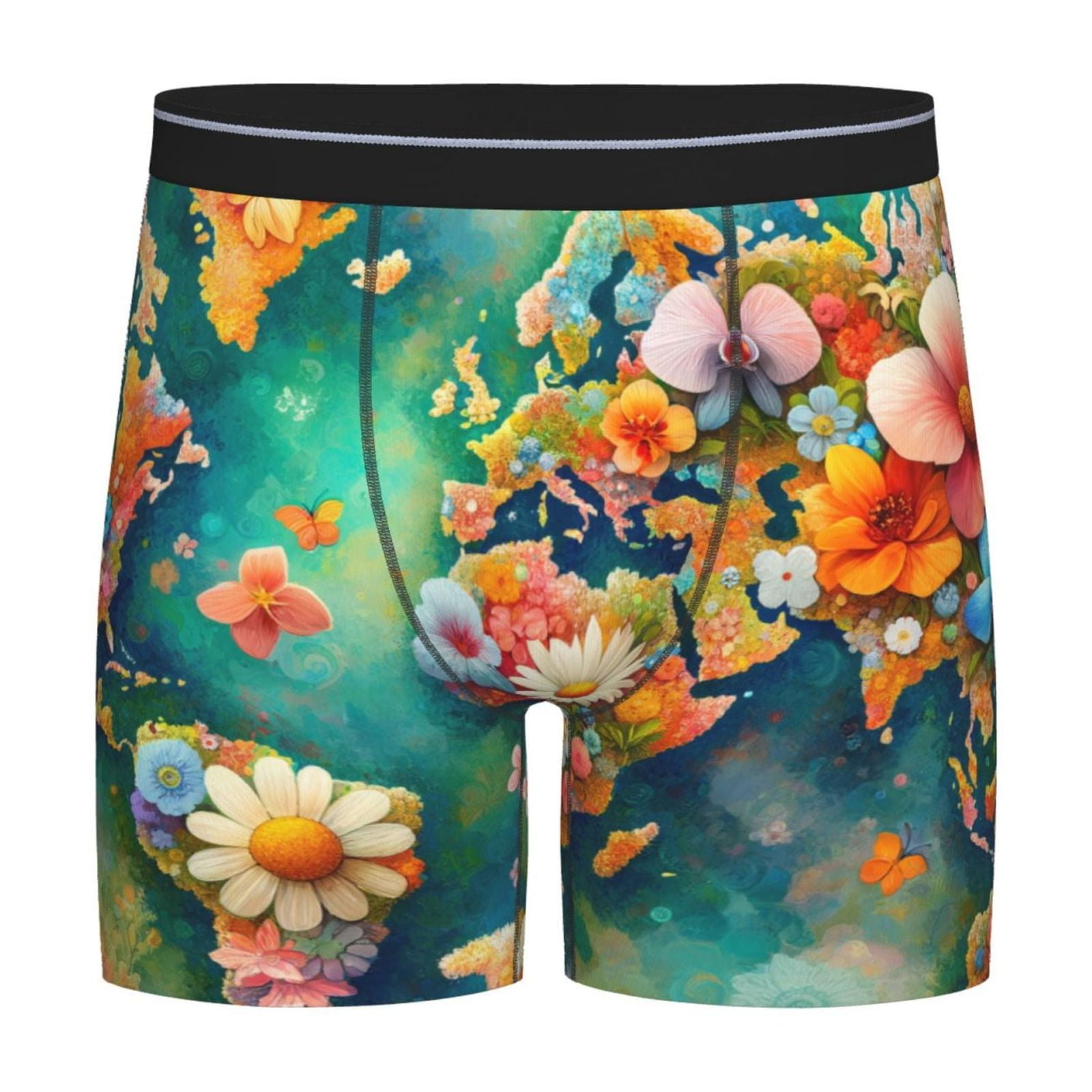 Qokaie Colorful World Map for Men's Cotton Briefs Underwear, Long Leg ...
