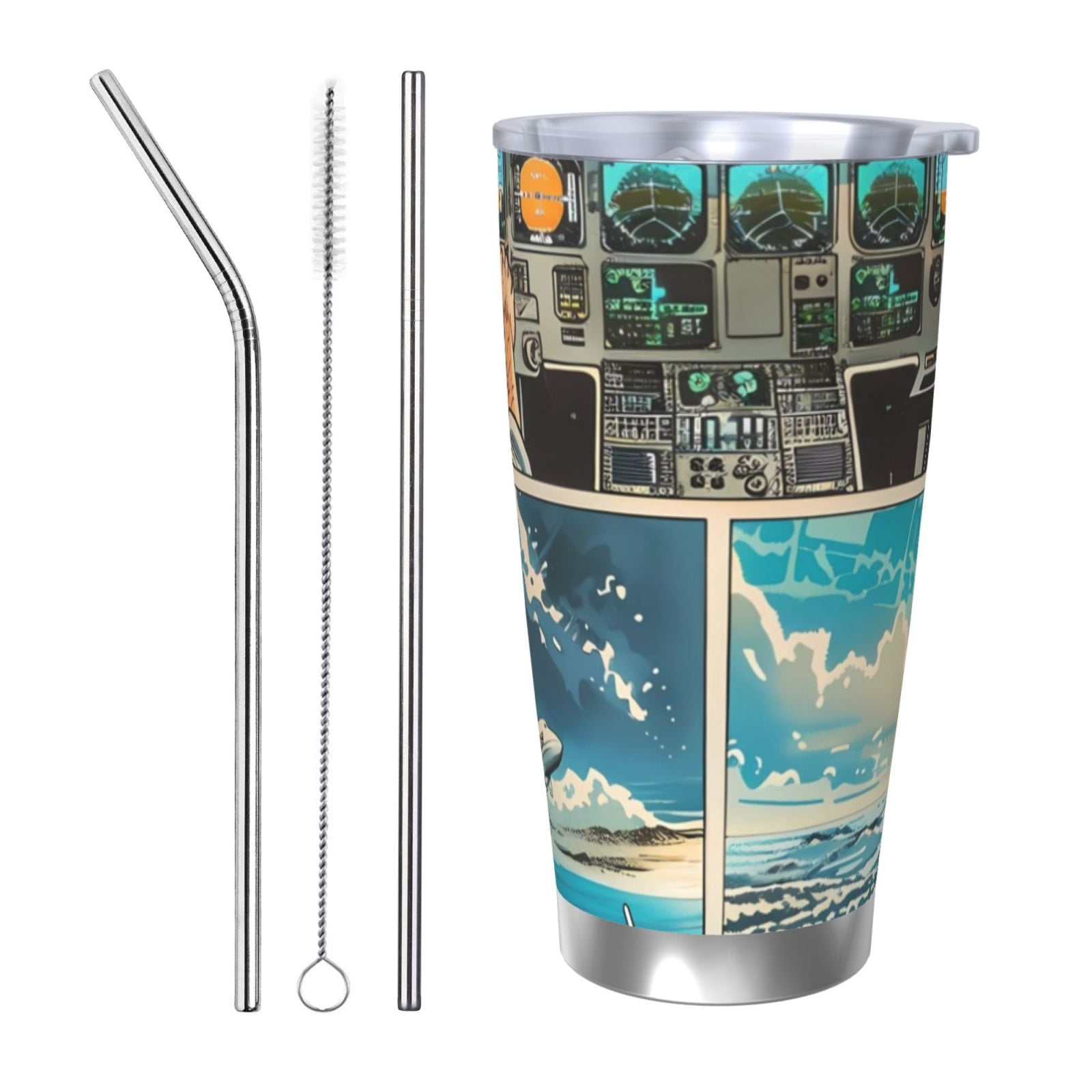 Qokaie Comic Airplane Cockpit Illustration Pattern 20 Oz Coffee Car ...
