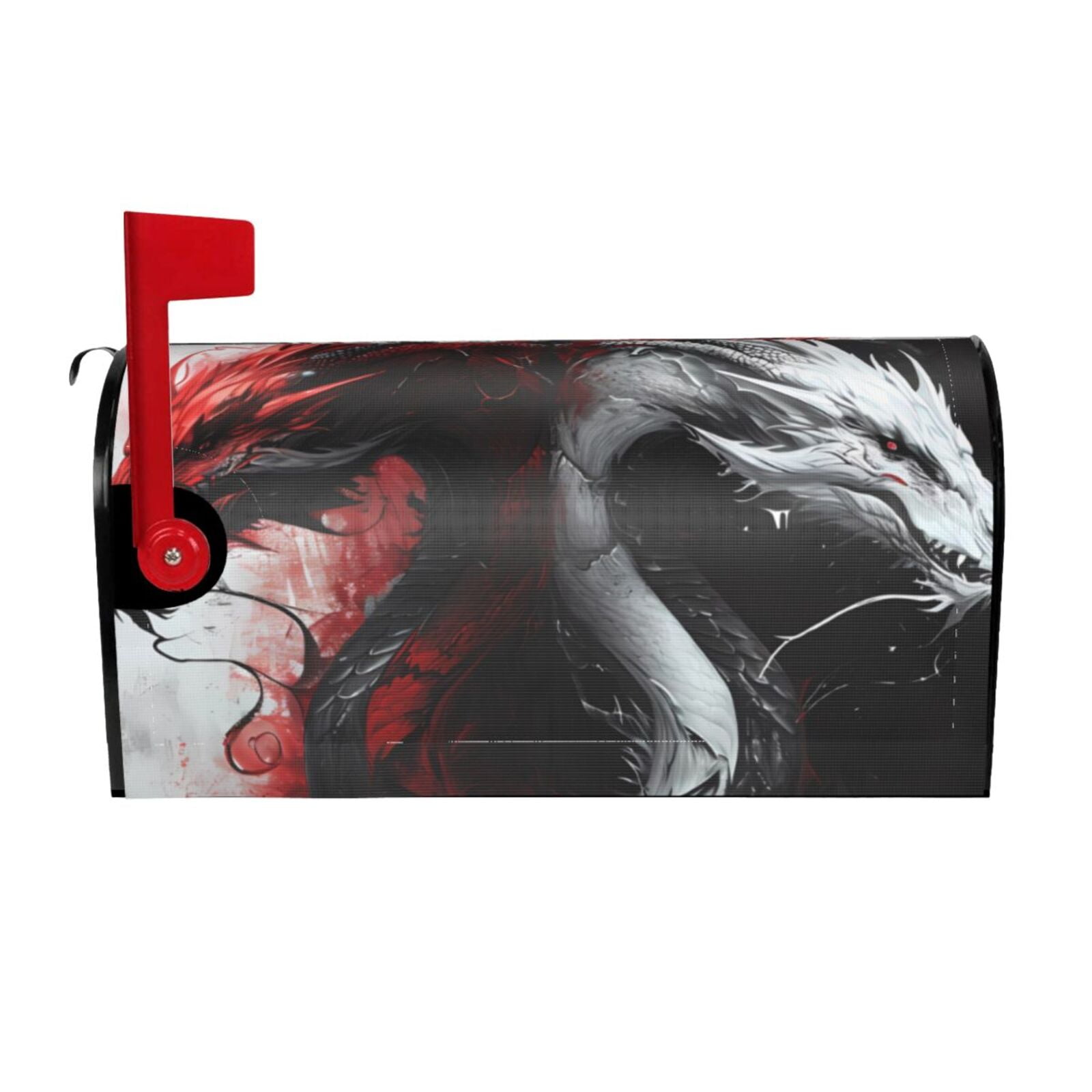Qokaie Cool Black And White Dragon Printed Mailbox Cover Magnetic ...