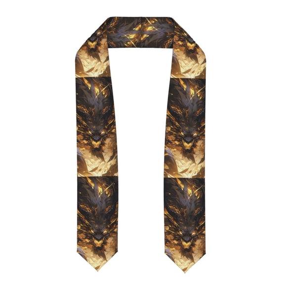 Qokaie Cool Black Gold Dragon Pattern Graduation Shawl Stole – Academic ...