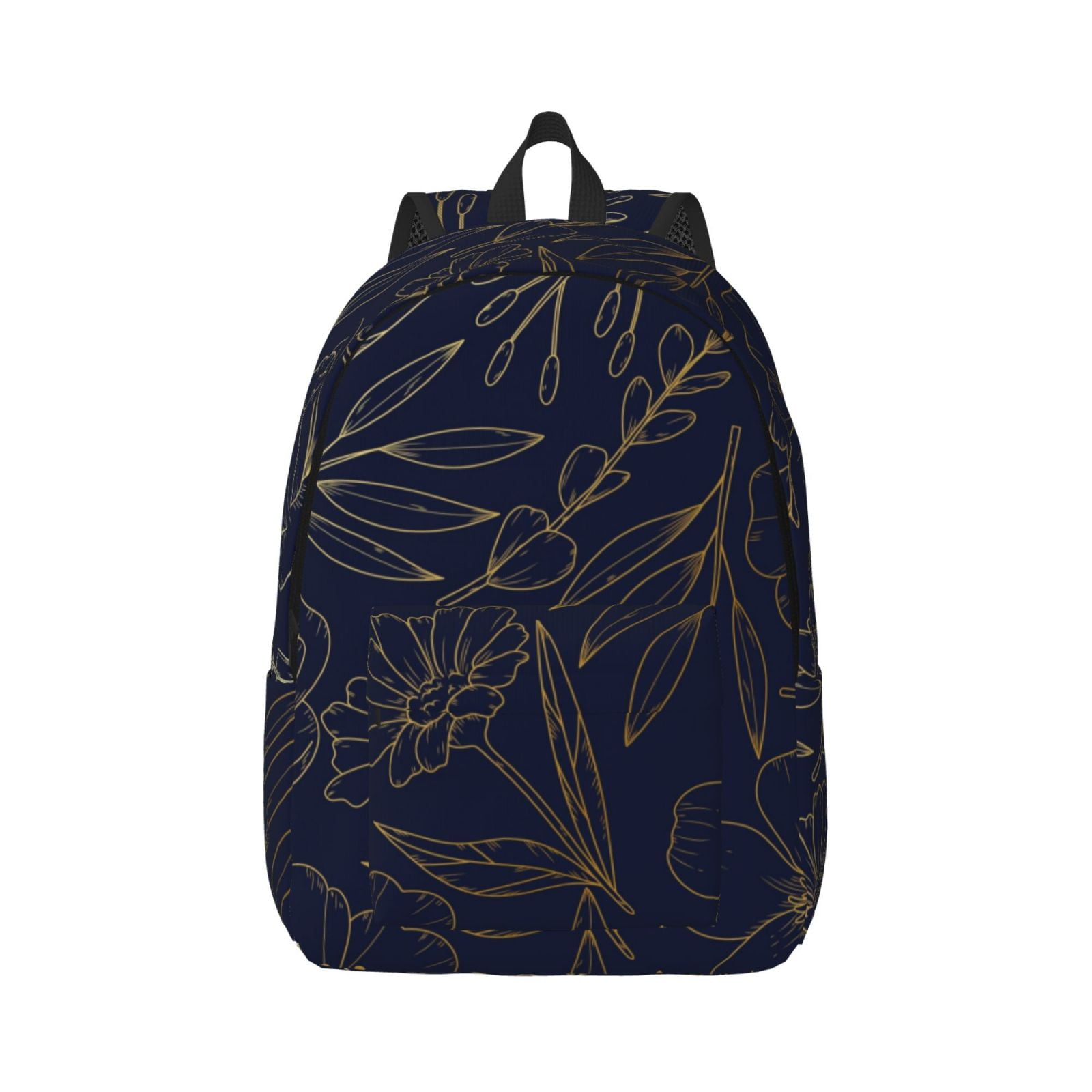 Qokaie Copper-Gold Gloss Outline Flower Pattern Canvas Backpack Travel ...