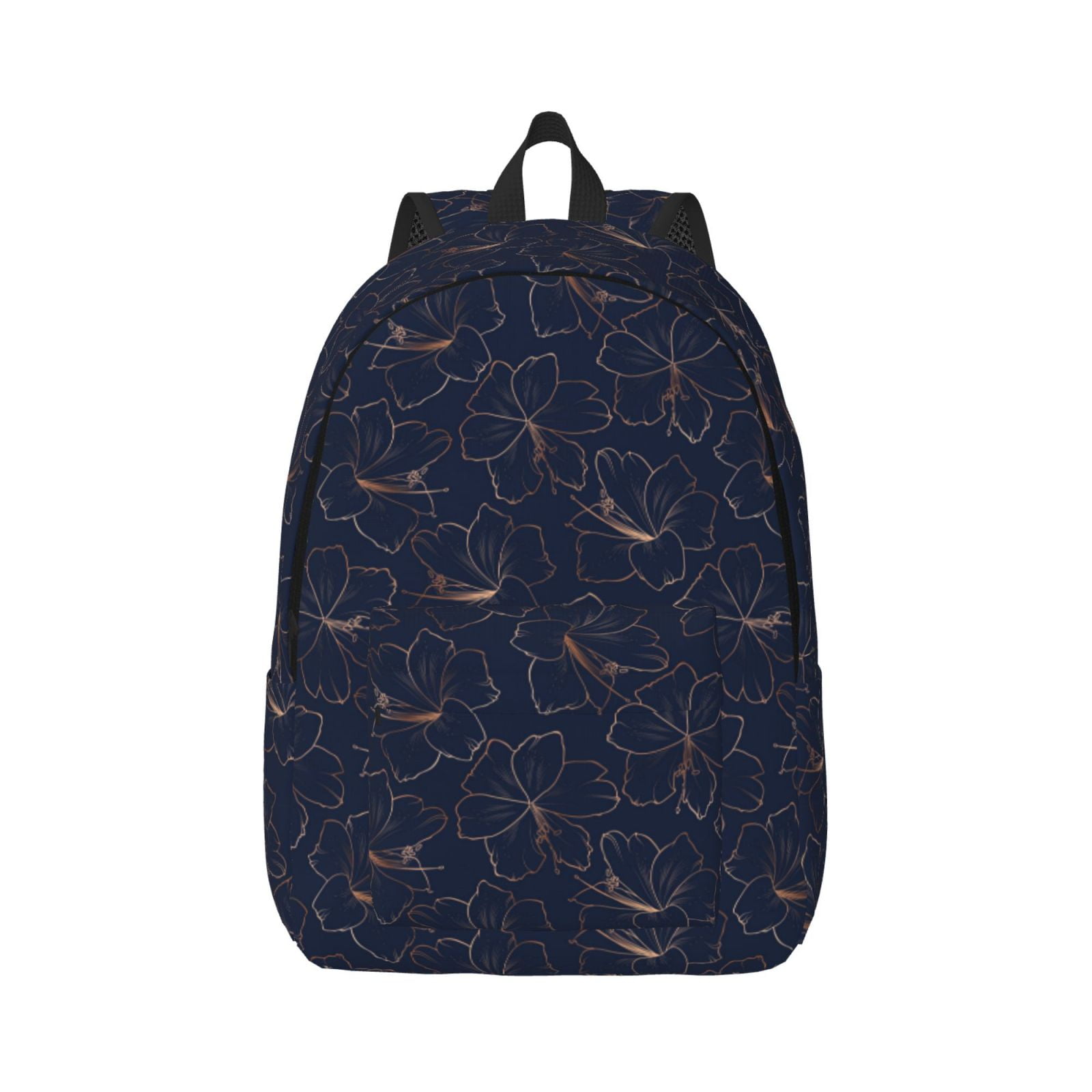Qokaie Copper-Gold Gloss Outline Lily Flower Pattern Canvas Backpack ...