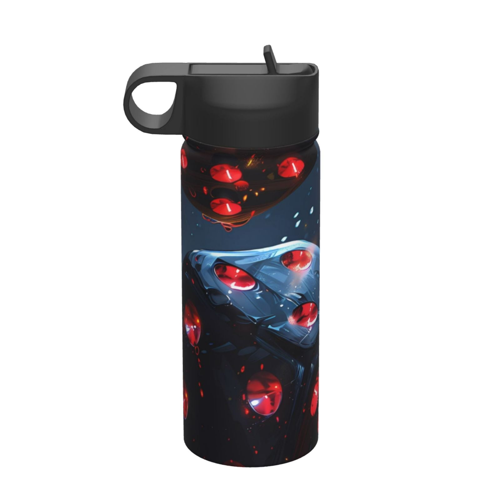 Qokaie Cosmic Red Sparkle Dice Pattern 18oz Insulated Water Bottle ...