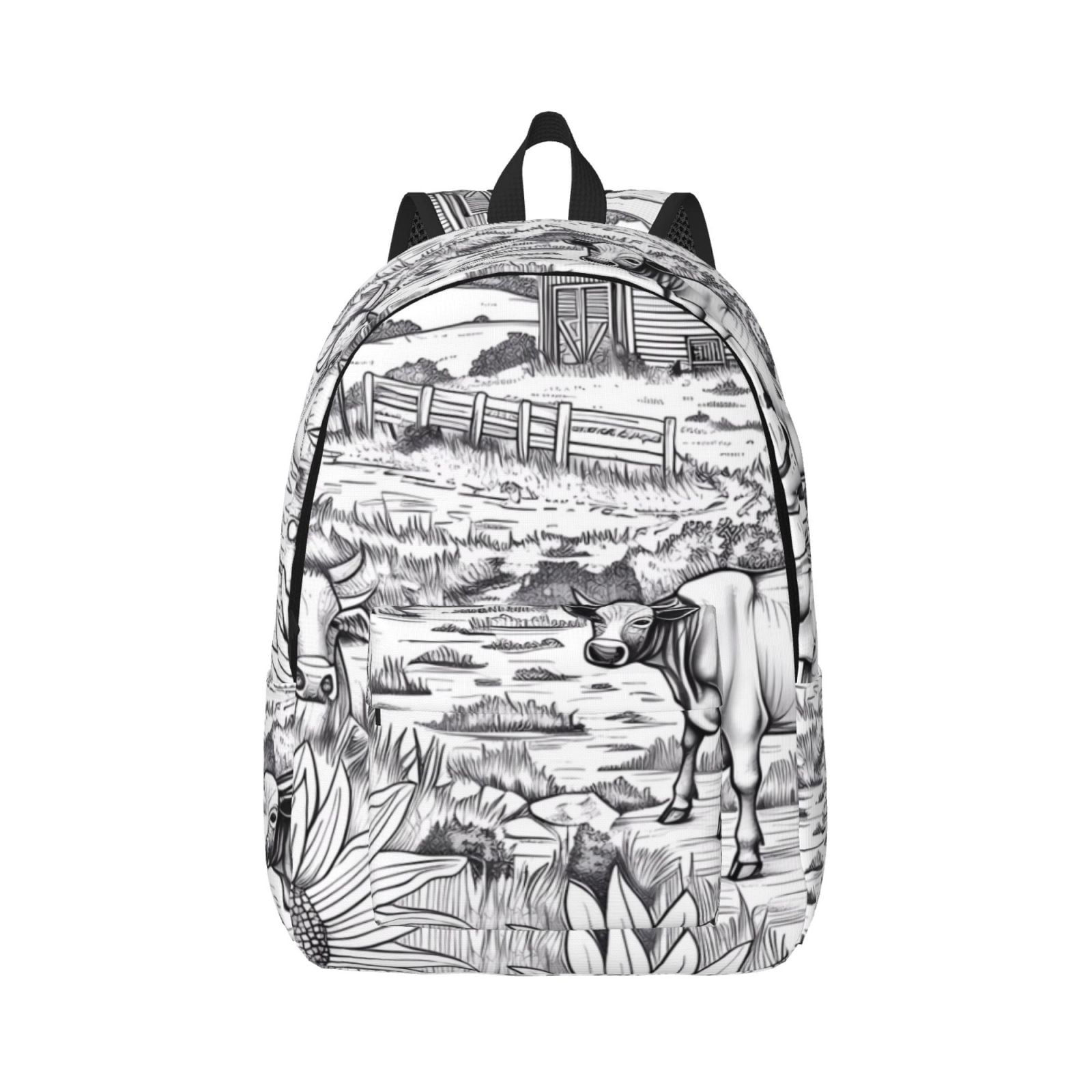 Qokaie Country Farm Scene Pattern Canvas Backpack Travel Daypack ...