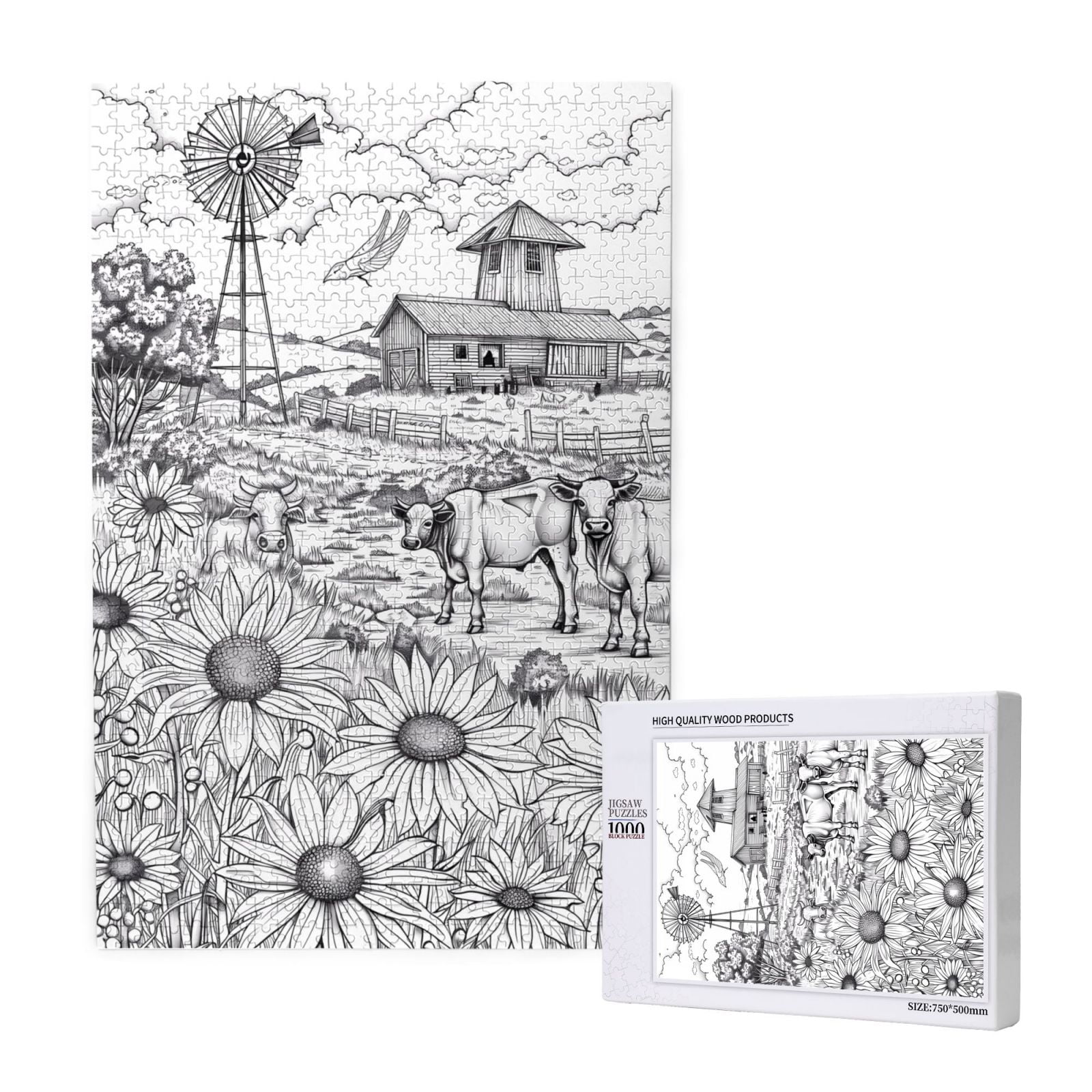 Qokaie Country Farm Scene Pattern Picture Puzzle,Wooden 1000 Piece ...