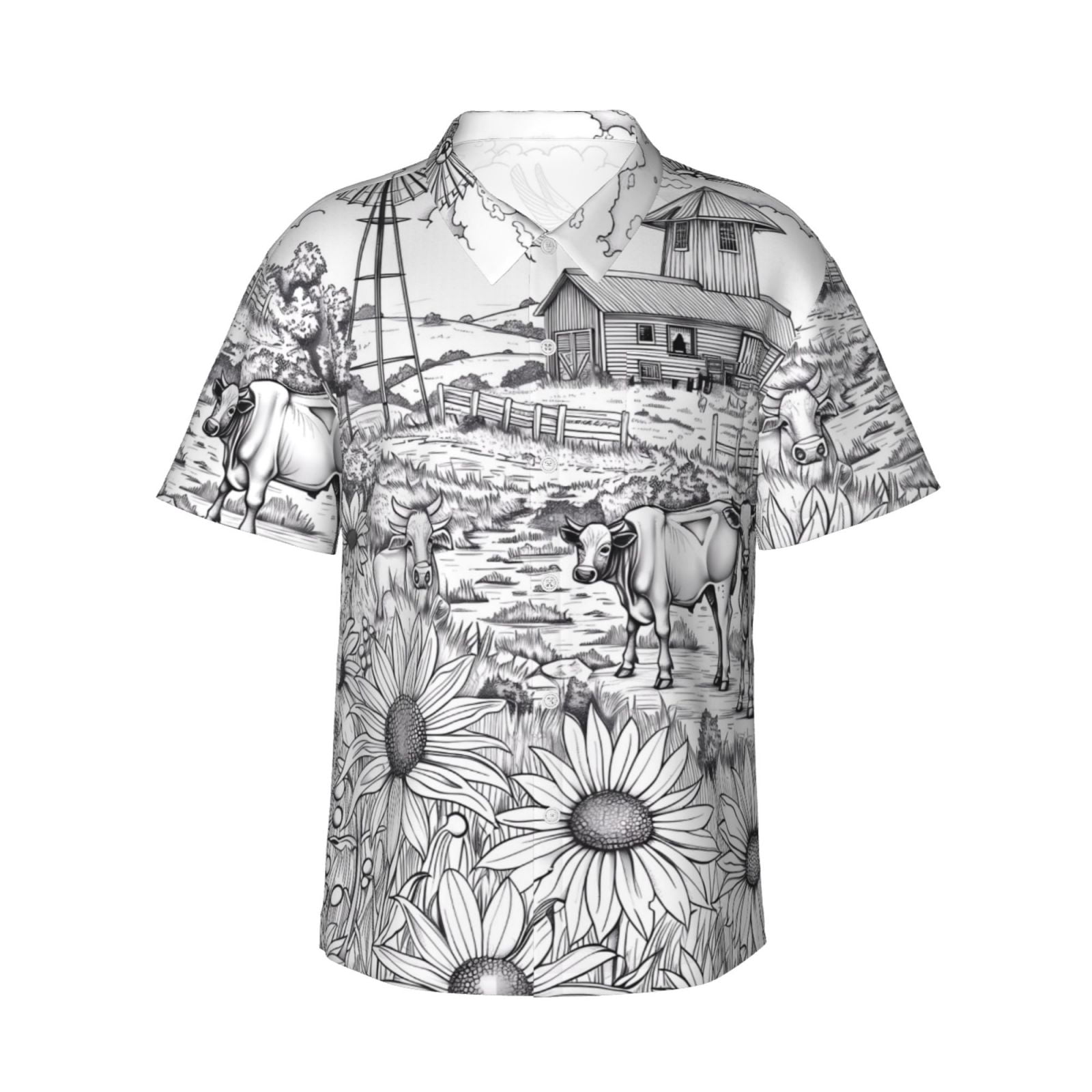 Qokaie Country Farm Scene Print Men’s Hawaiian Shirt – Tropical Short ...