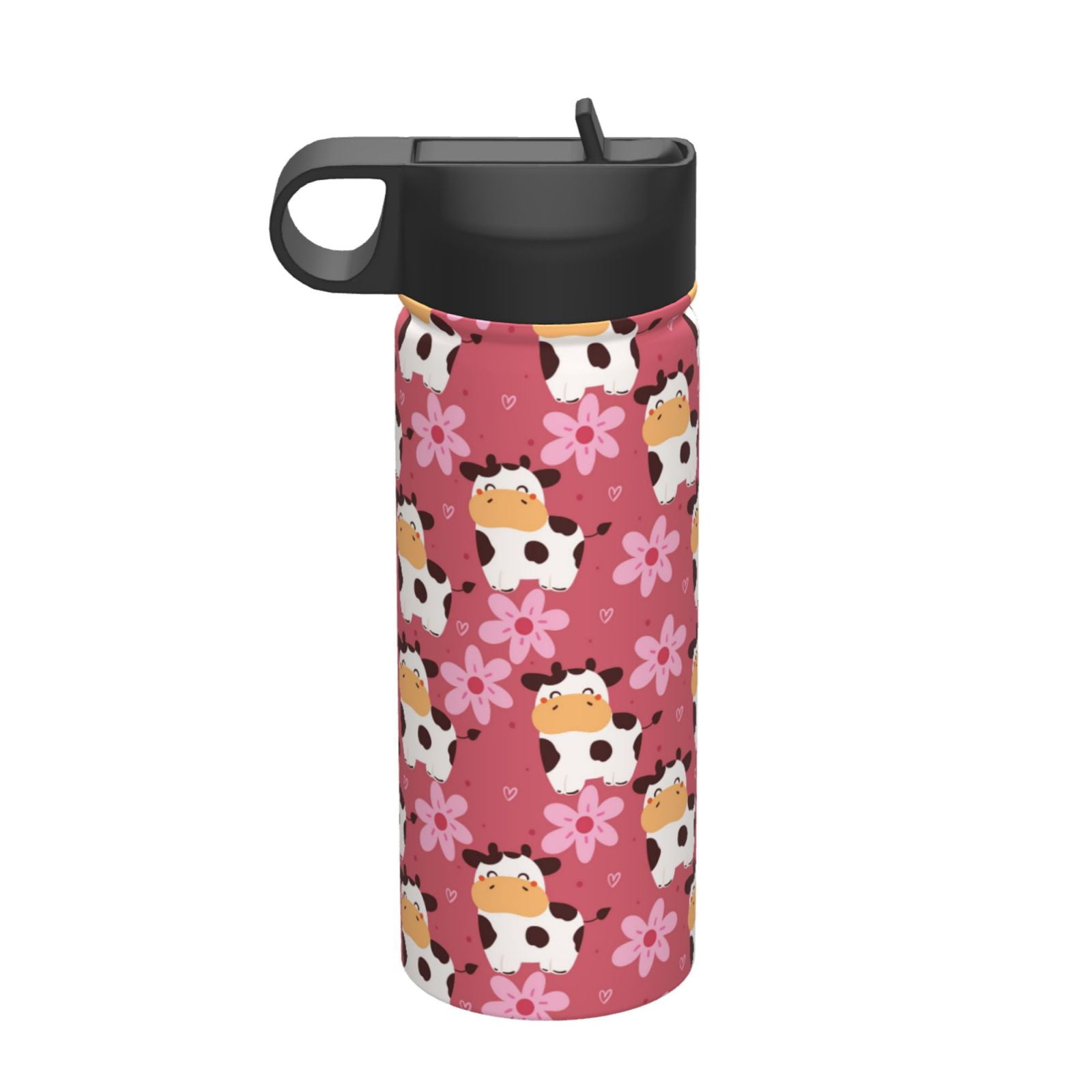 Qokaie Cow And Flower Pattern 18oz Insulated Water Bottle, Stainless ...