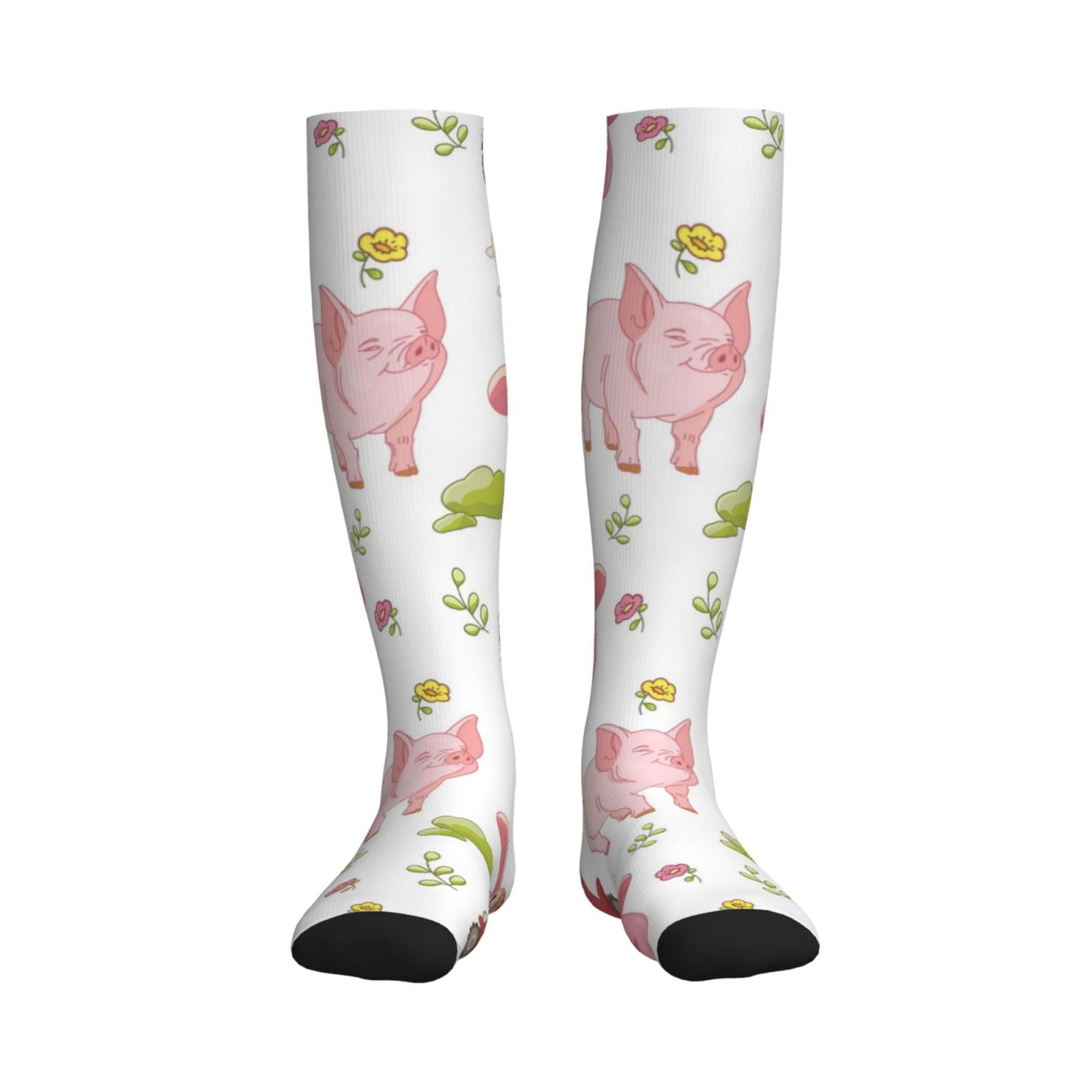 Qokaie Cow And Pig Drawing Sports Compression Socks - Comfortable ...