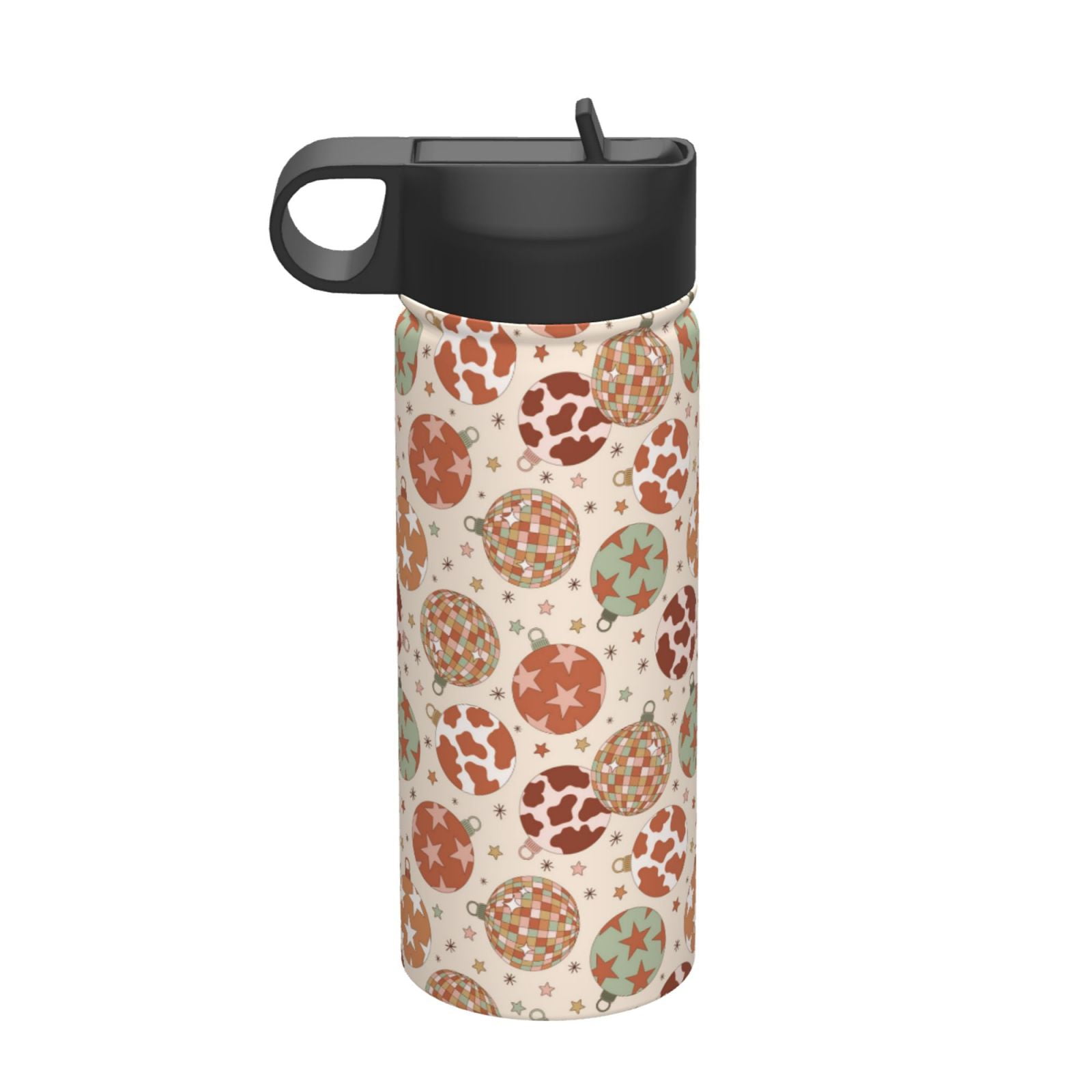 Qokaie Cow Spots And Disco Ball Pattern 18oz Insulated Water Bottle ...
