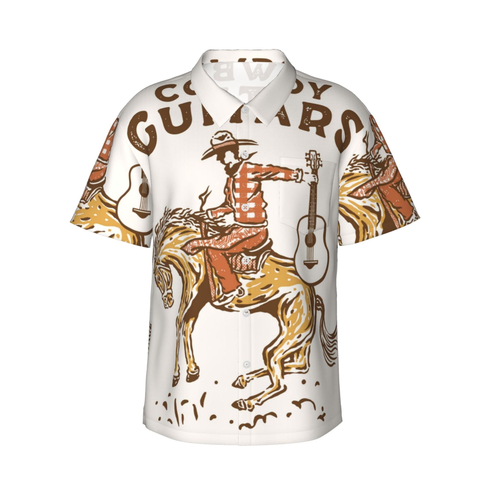 Qokaie Cowboy Rodeo Guitar Print Men’s Hawaiian Shirt – Tropical Short ...