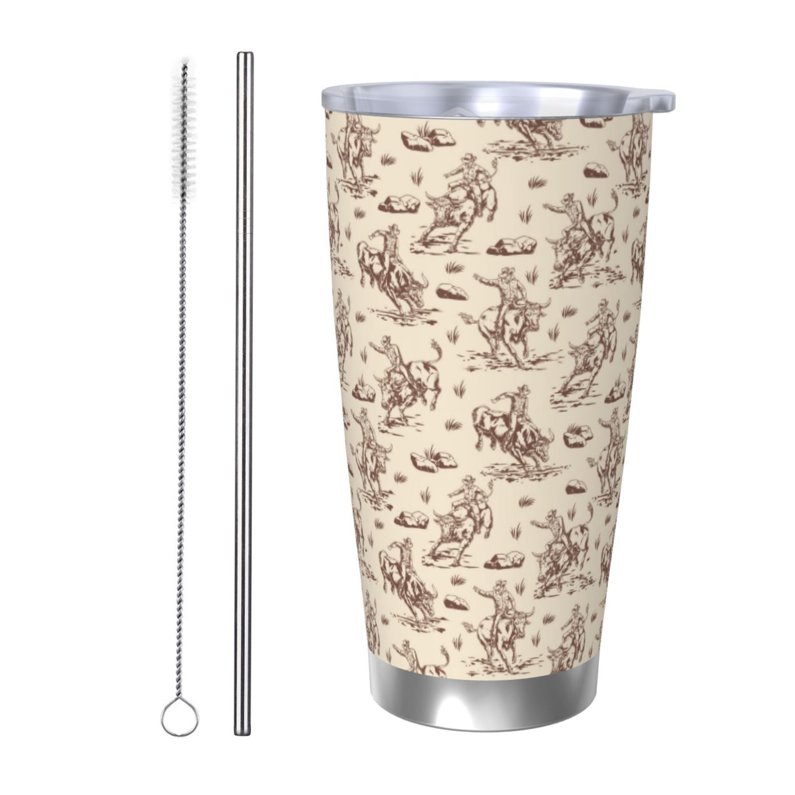 Qokaie Cowboy Sitting On Cow Back Pattern 20 Oz Coffee Car Insulated ...
