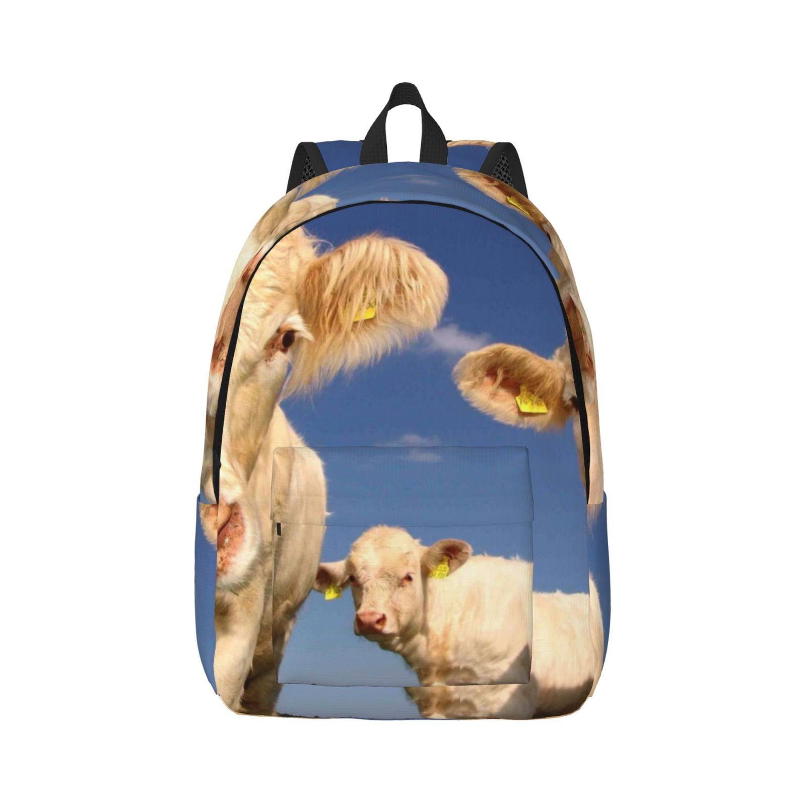 Qokaie Cows Cattles Pattern Canvas Backpack Travel Daypack Student ...