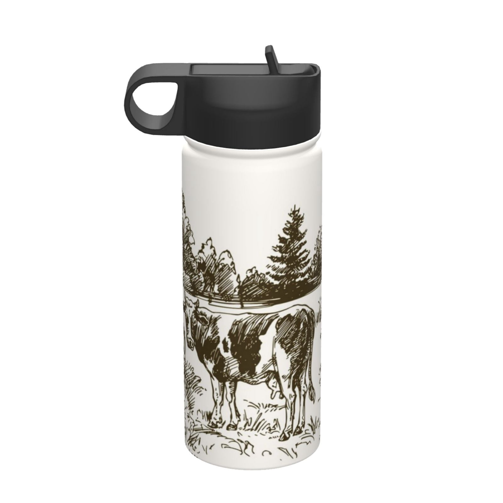 Qokaie Cows Grazing On The Meadow Pattern 18oz Insulated Water Bottle ...