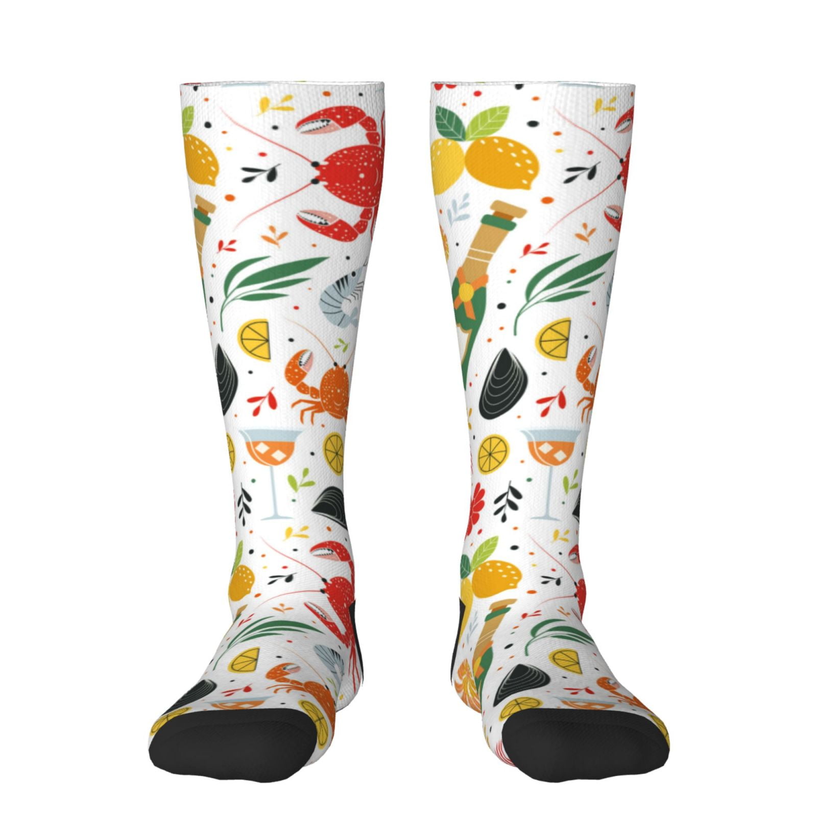 Qokaie Crabs Shrimps Print Women’s Trouser Socks, Stretchy Knee High ...