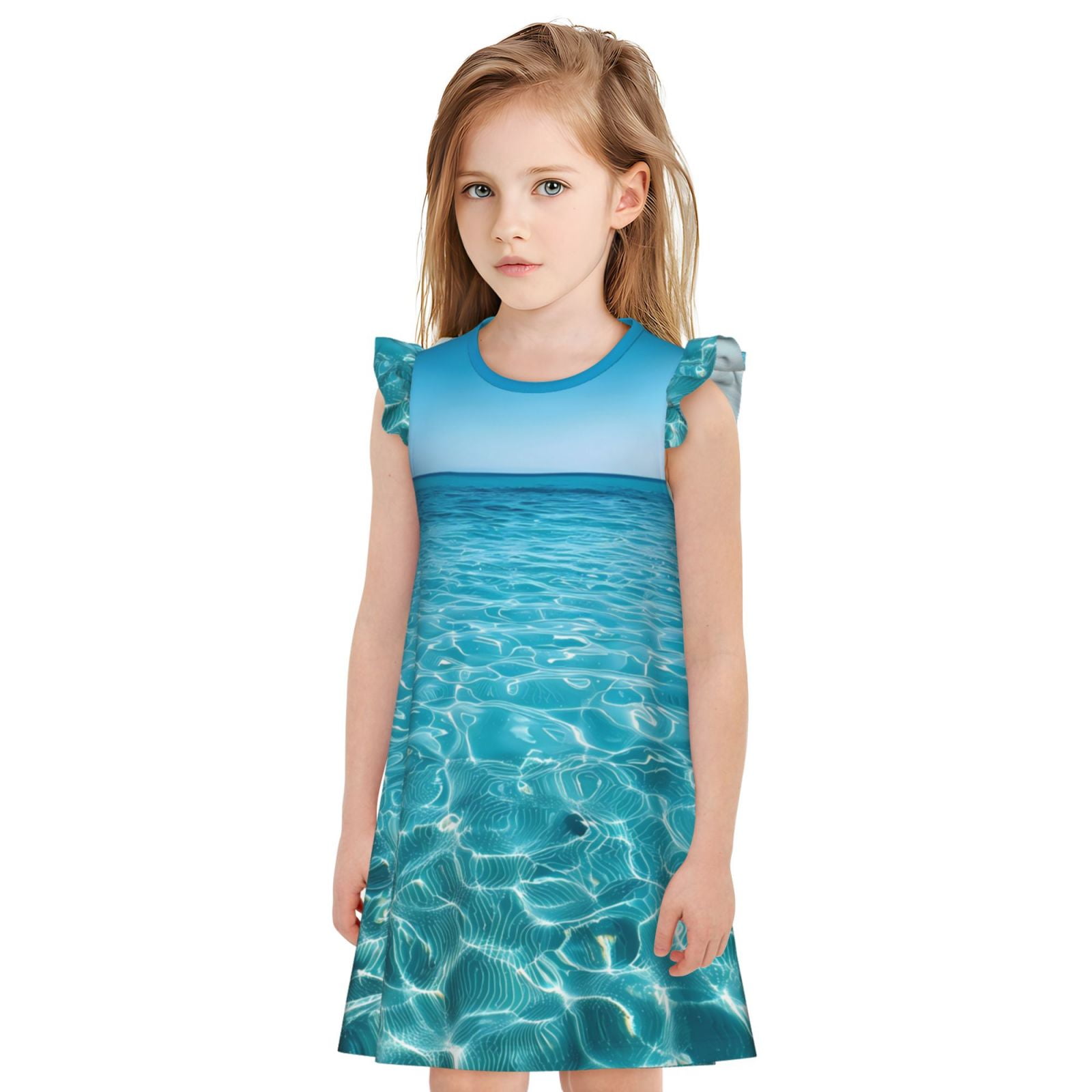Qokaie Crystal Clear Ocean Waves Print Girls Nightgowns, Nightgown ...