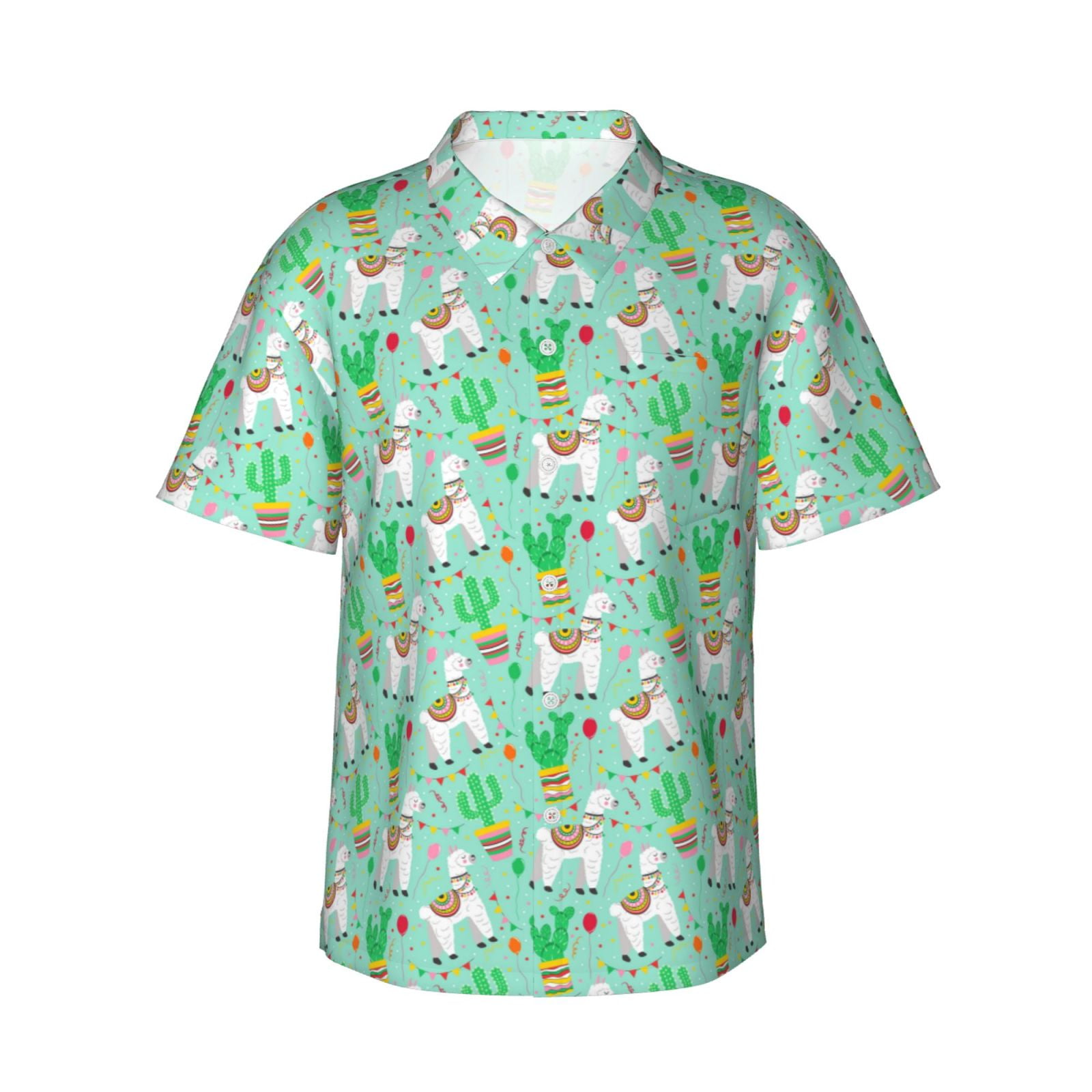 Qokaie Cute Alpaca 1 Print Men’s Hawaiian Shirt – Tropical Short Sleeve ...