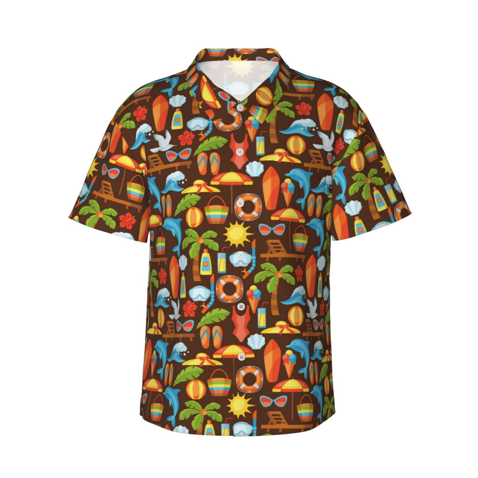 Qokaie Cute Beach Dolphin Print Men’s Hawaiian Shirt – Tropical Short ...