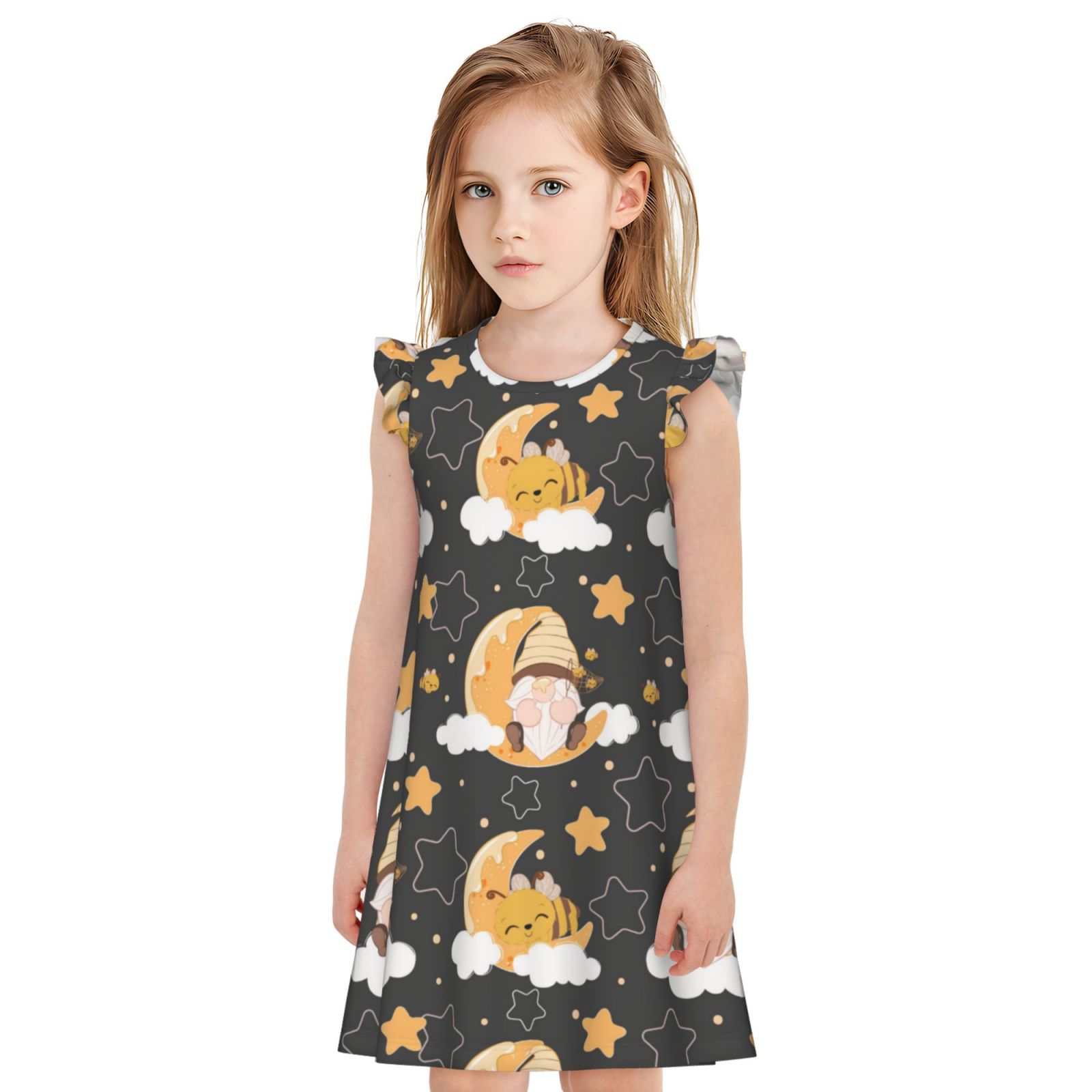 Qokaie Cute Bee Gnome Print Girls Nightgowns, Nightgown Princess Pajama ...