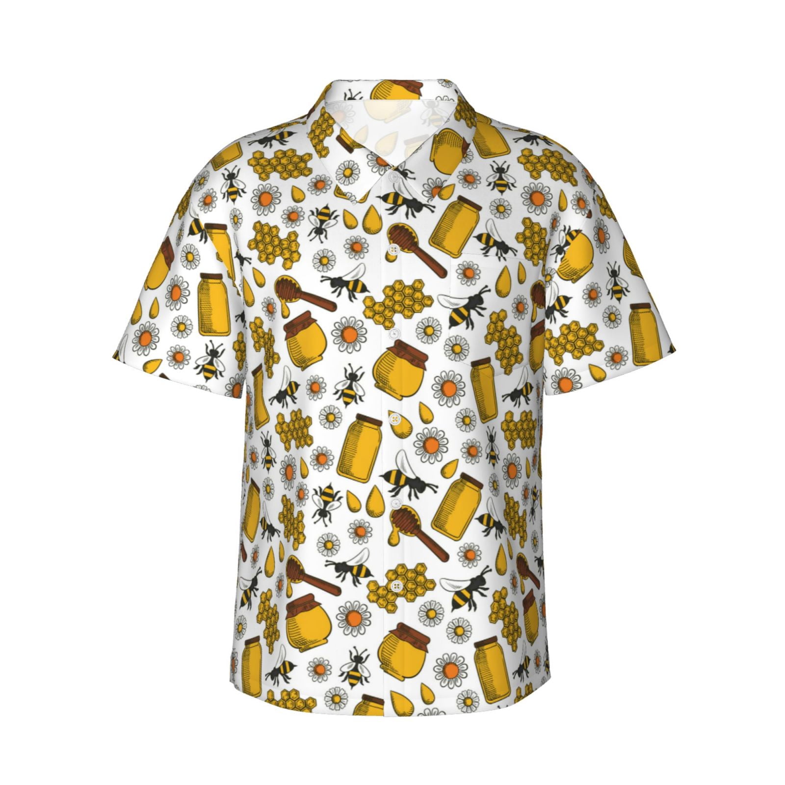 Qokaie Cute Bee Print Men’s Hawaiian Shirt – Tropical Short Sleeve ...