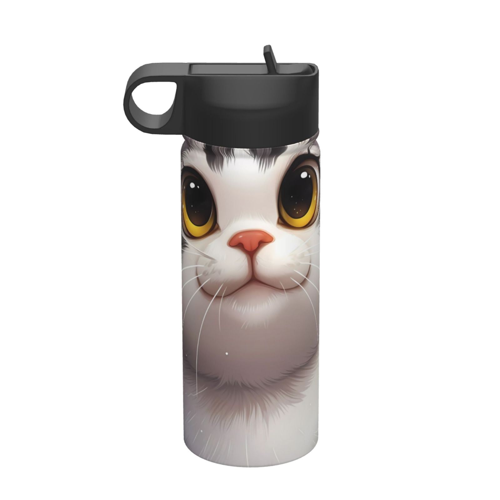Qokaie Cute Cartoon Kitten Pattern 18oz Insulated Water Bottle ...